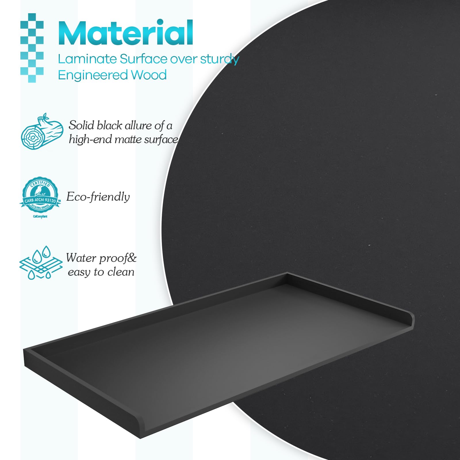Kaboon Washer Dryer Countertop Only, Melamine Countertop with Edge Rails - 27.5" Depth x 54" Width Laundry Room Organization, Black