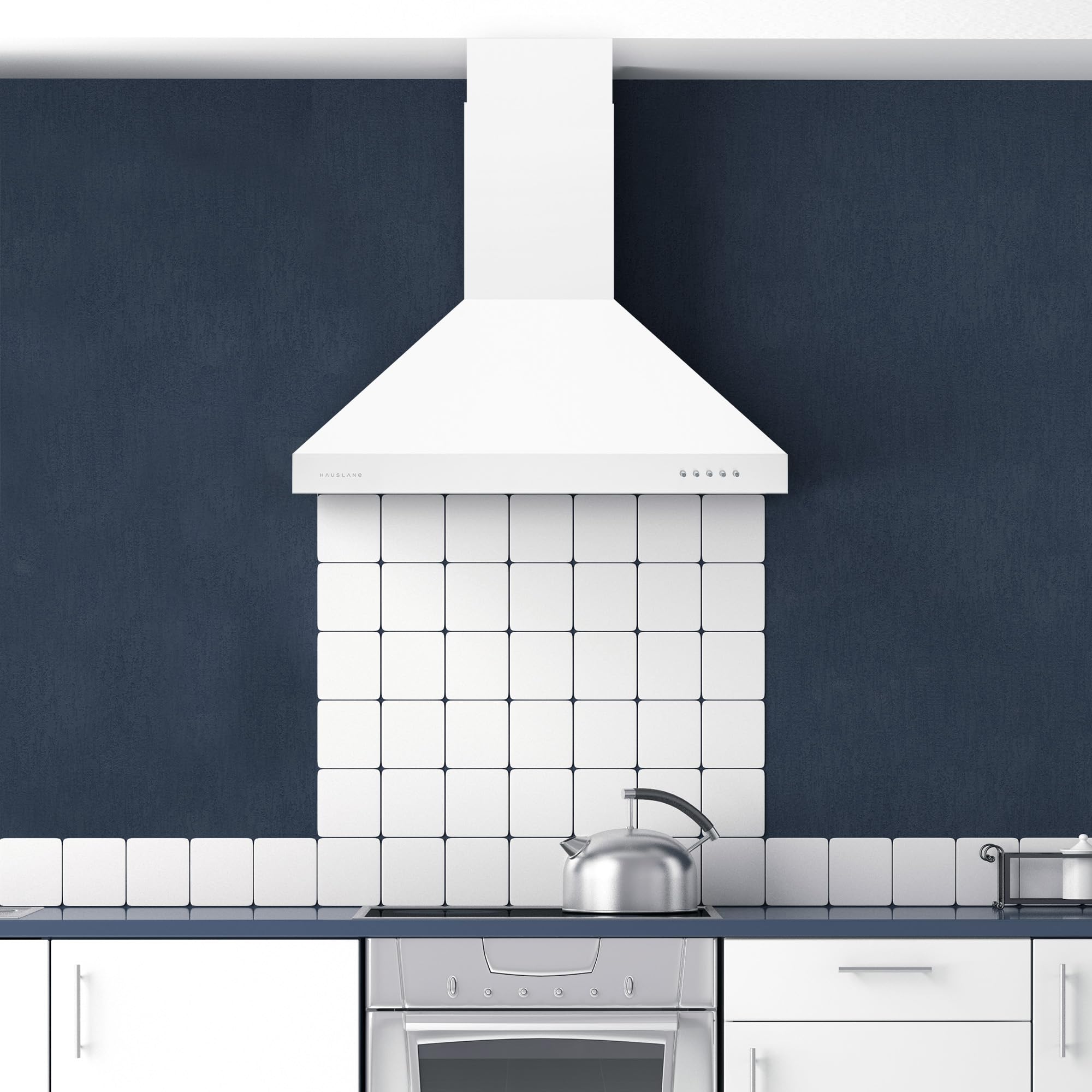 Hauslane Wall Mount Range Hood 30 Inch | Matte White Wall Chimney | 6” Duct/Ductless Convertible, Strong Suction, Six-layer Aluminum Filters, Changeable LED Lamps, Stove Kitchen Vent Hood