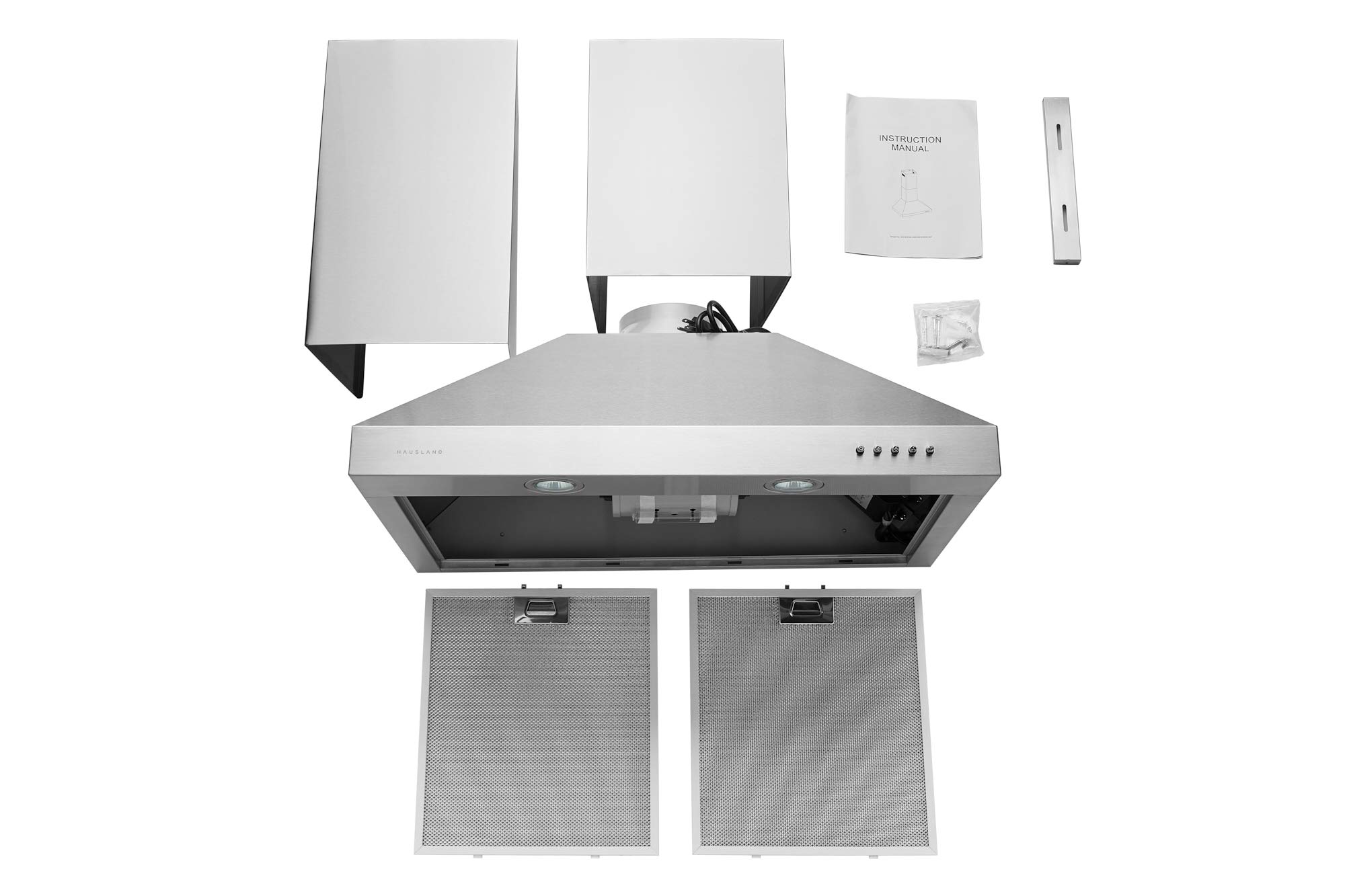 Hauslane Wall Mount Range Hood 30 Inch | Matte White Wall Chimney | 6” Duct/Ductless Convertible, Strong Suction, Six-layer Aluminum Filters, Changeable LED Lamps, Stove Kitchen Vent Hood