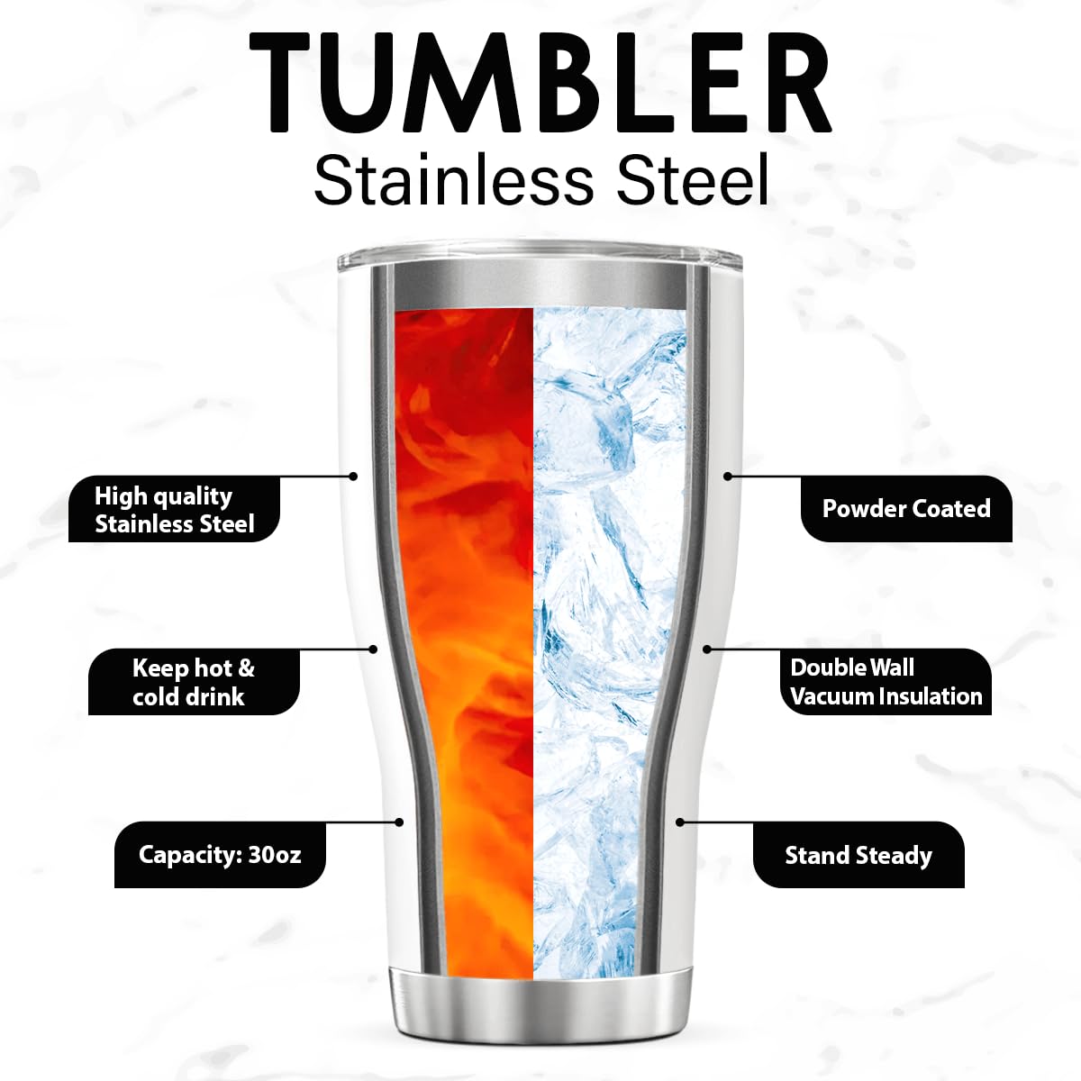 KINGGGGG Tumbler 30 Oz 1st Steel Coffee Cav Stainless with Lid and Straw Insulated