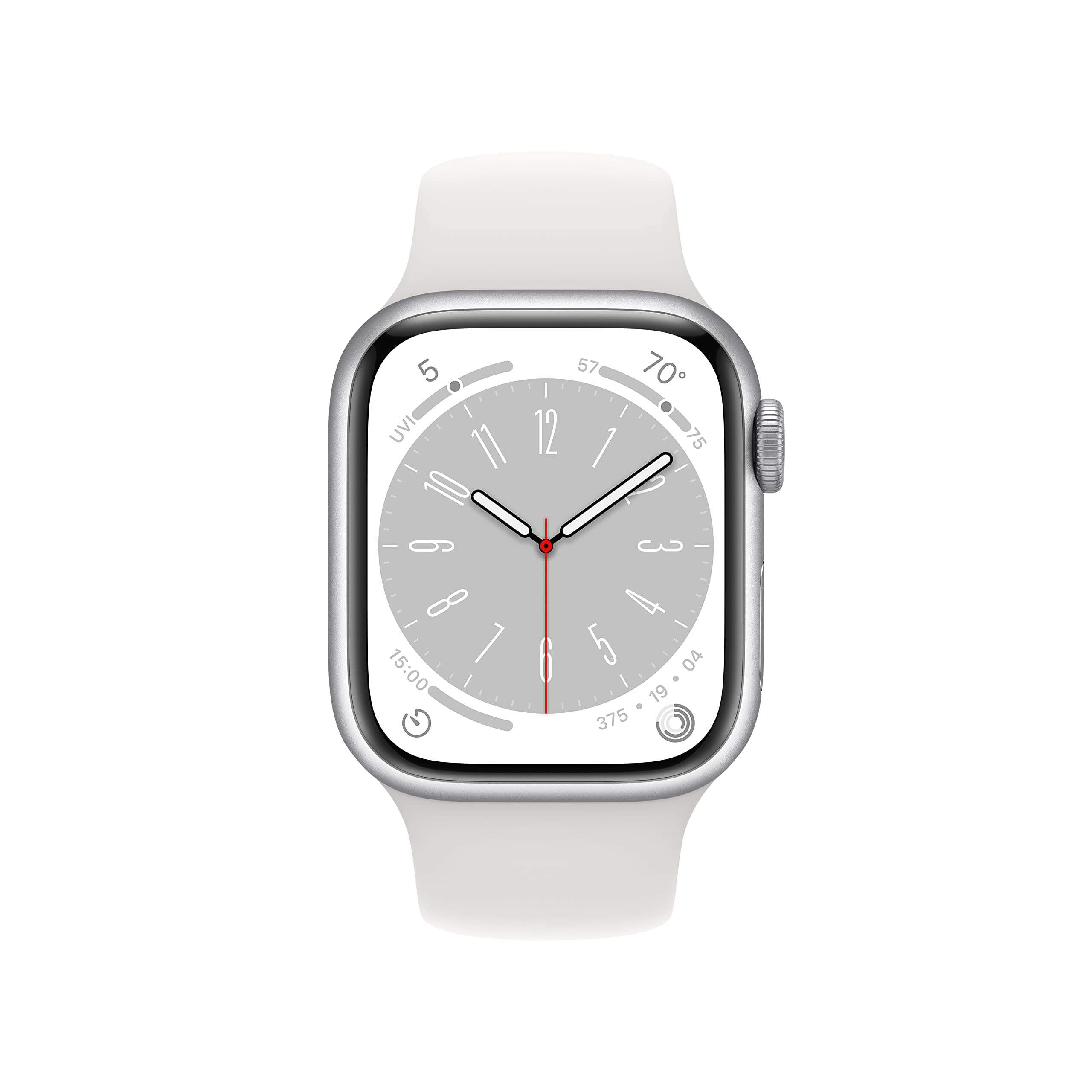 Apple Watch Series 8 [GPS + Cellular, 41mm] - Silver Aluminum Case with White Sport Band, M/L (Renewed)