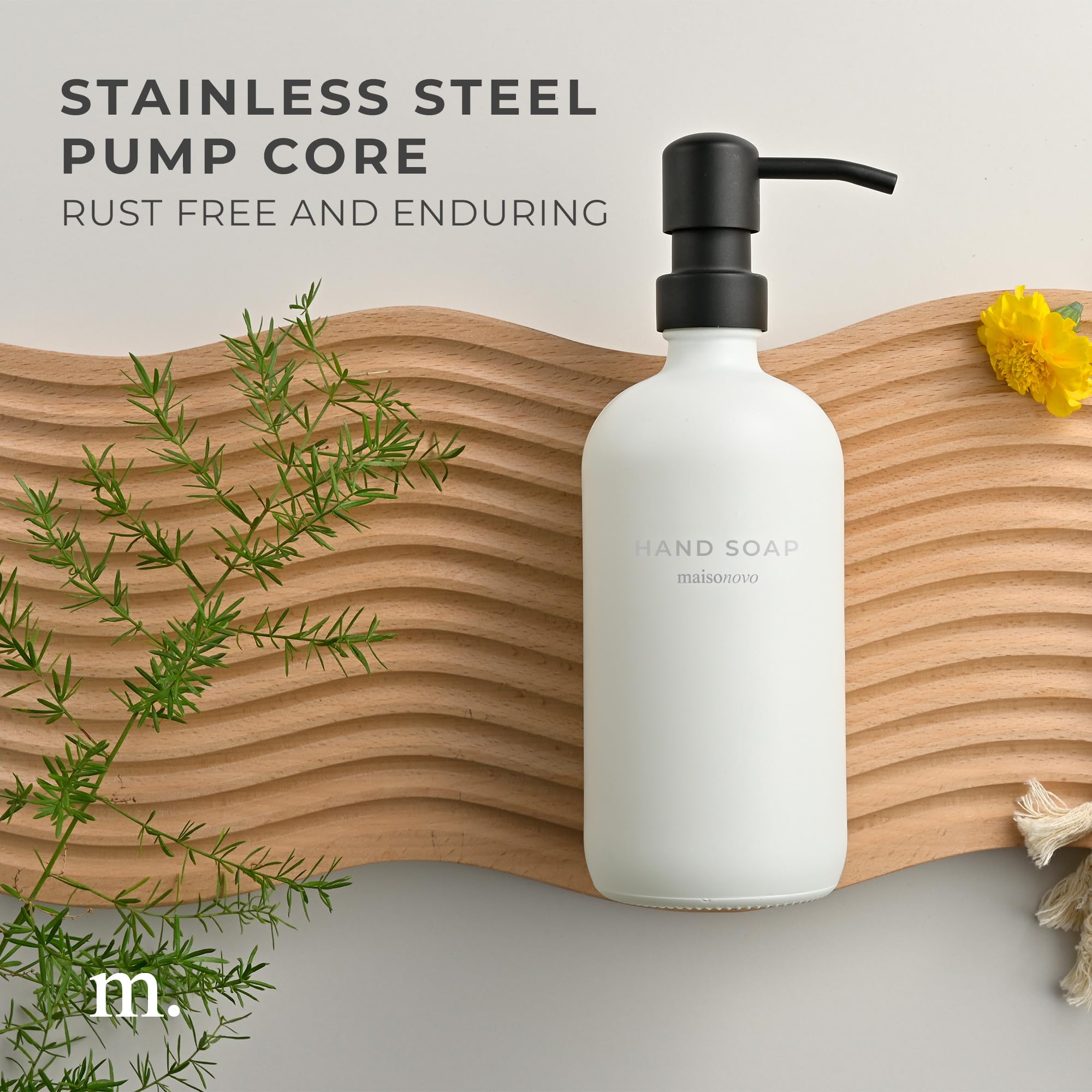 MaisoNovo Soap Dispenser 1-Piece Set | 16.9oz White Bottles with Black Stainless Steel Pump