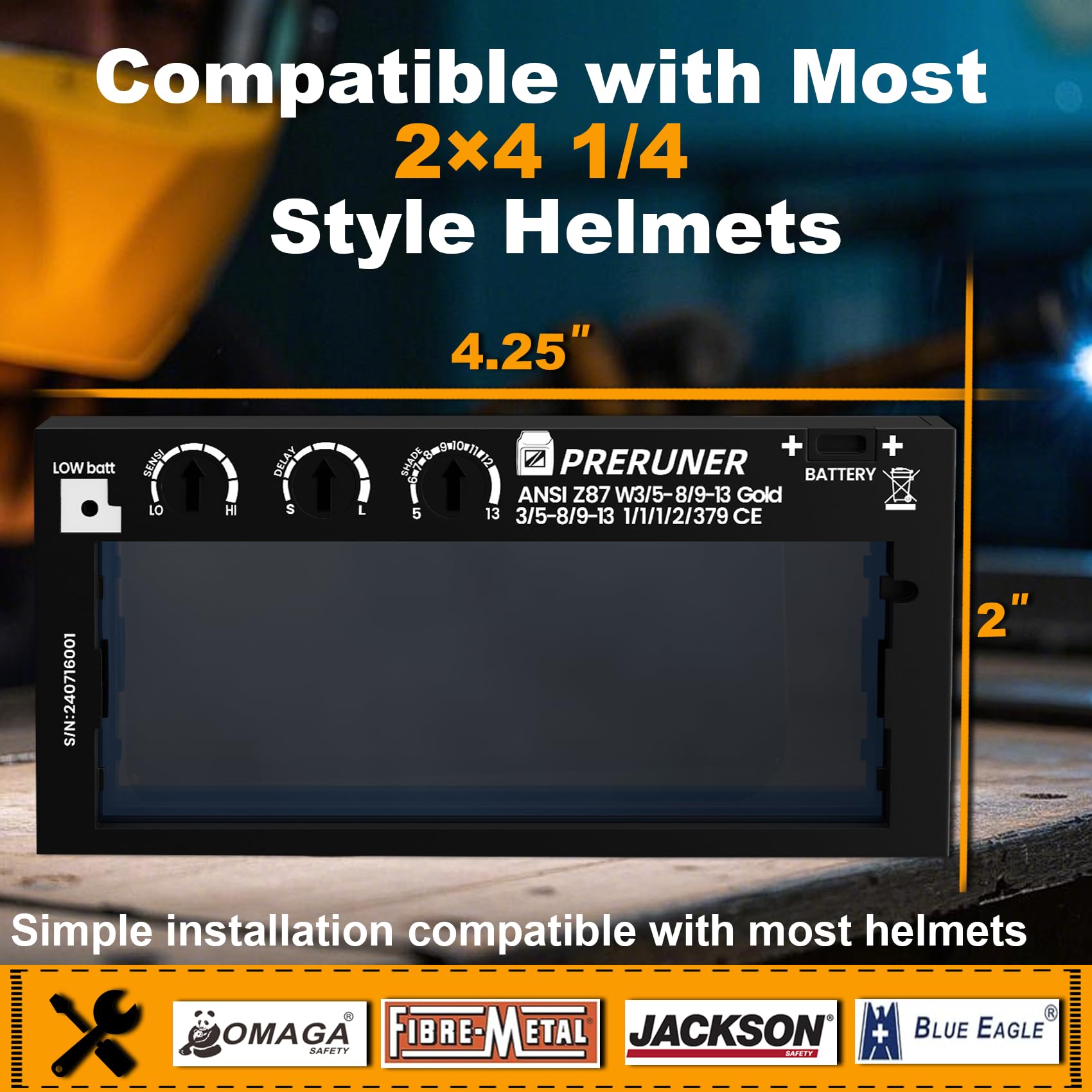 HD Shade 5-13 2x4 1/4 Auto Darkening Welding Lens, Adjustable HD Welding Lens 2x4 with True Color Blue Technology, 2x4 Welding Lens Replacement for Standard Welding Hoods and Welding Helmets