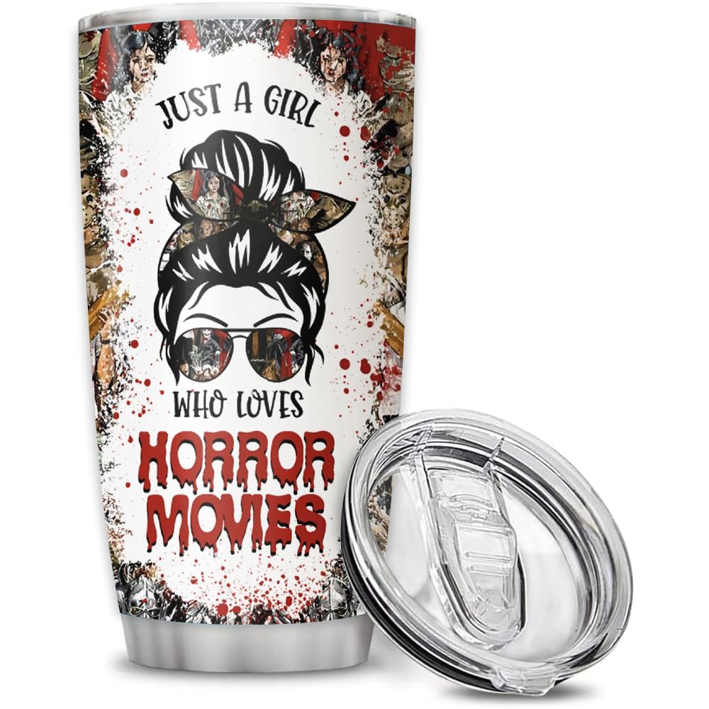 Campfami Personalized Horror Movie Lover Tumbler - Halloween Cup With Characters, Gift for Adults Women, 20oz 30oz Travel Coffee Mug