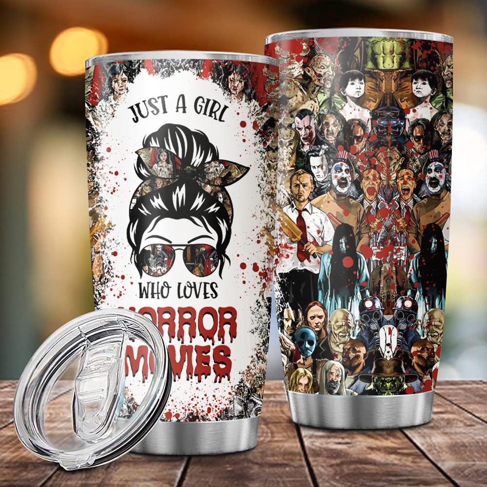 Campfami Personalized Horror Movie Lover Tumbler - Halloween Cup With Characters, Gift for Adults Women, 20oz 30oz Travel Coffee Mug