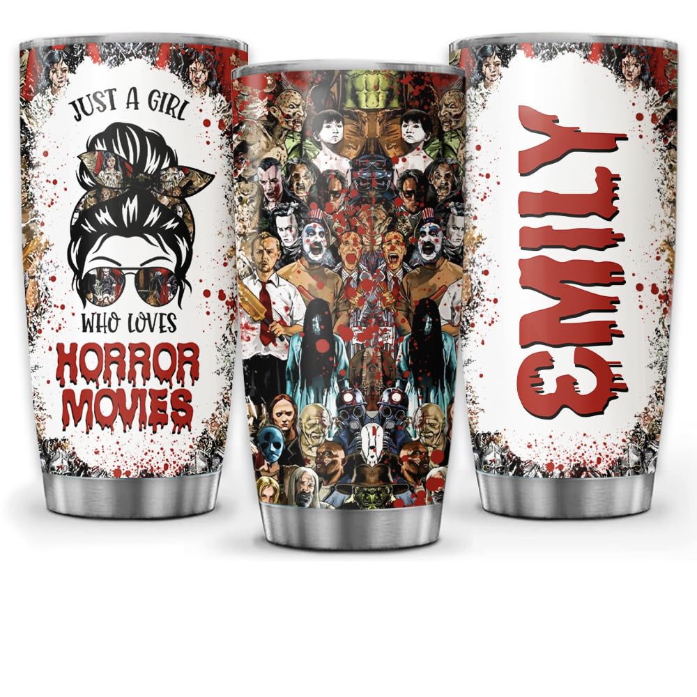 Campfami Personalized Horror Movie Lover Tumbler - Halloween Cup With Characters, Gift for Adults Women, 20oz 30oz Travel Coffee Mug