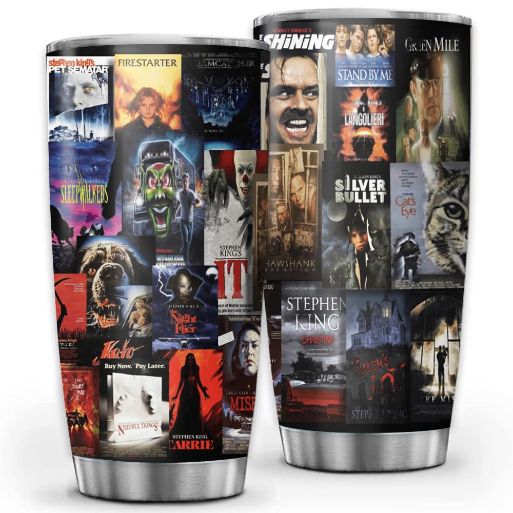 Campfami Classic Horror Movies Tumbler - Stephens King Scary Film Halloween Cup, Horror Characters, 20oz & 30oz Insulated Travel Coffee Mugs