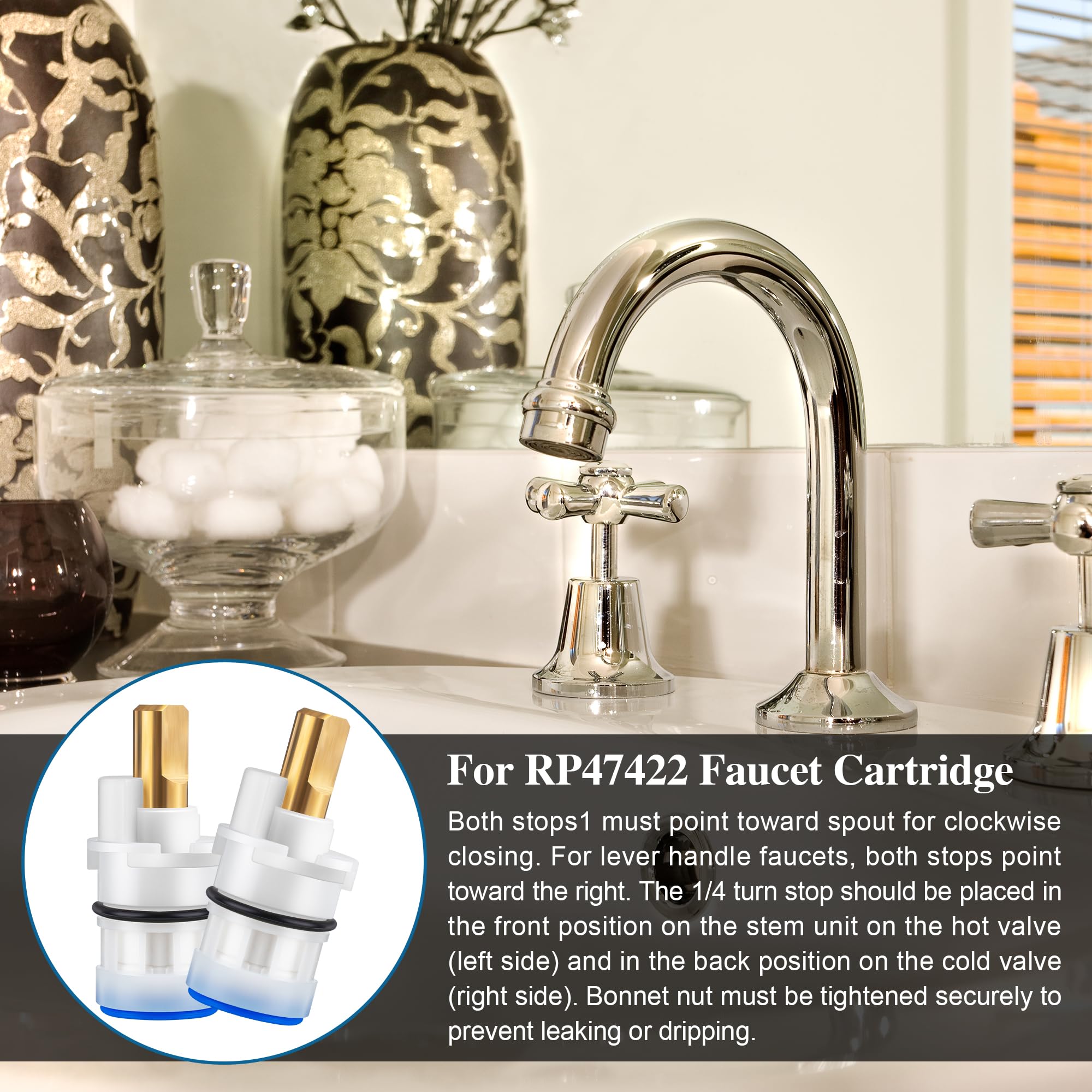 Enhon 2Pack Faucet Cartridge Replacement for RP47422, Faucet Repair Kit Compatible with 2 Handle Victorian Faucets Only, Faucet Stem Replacement Compatible with Delta Two Handle Ceramic Stem Cartridge