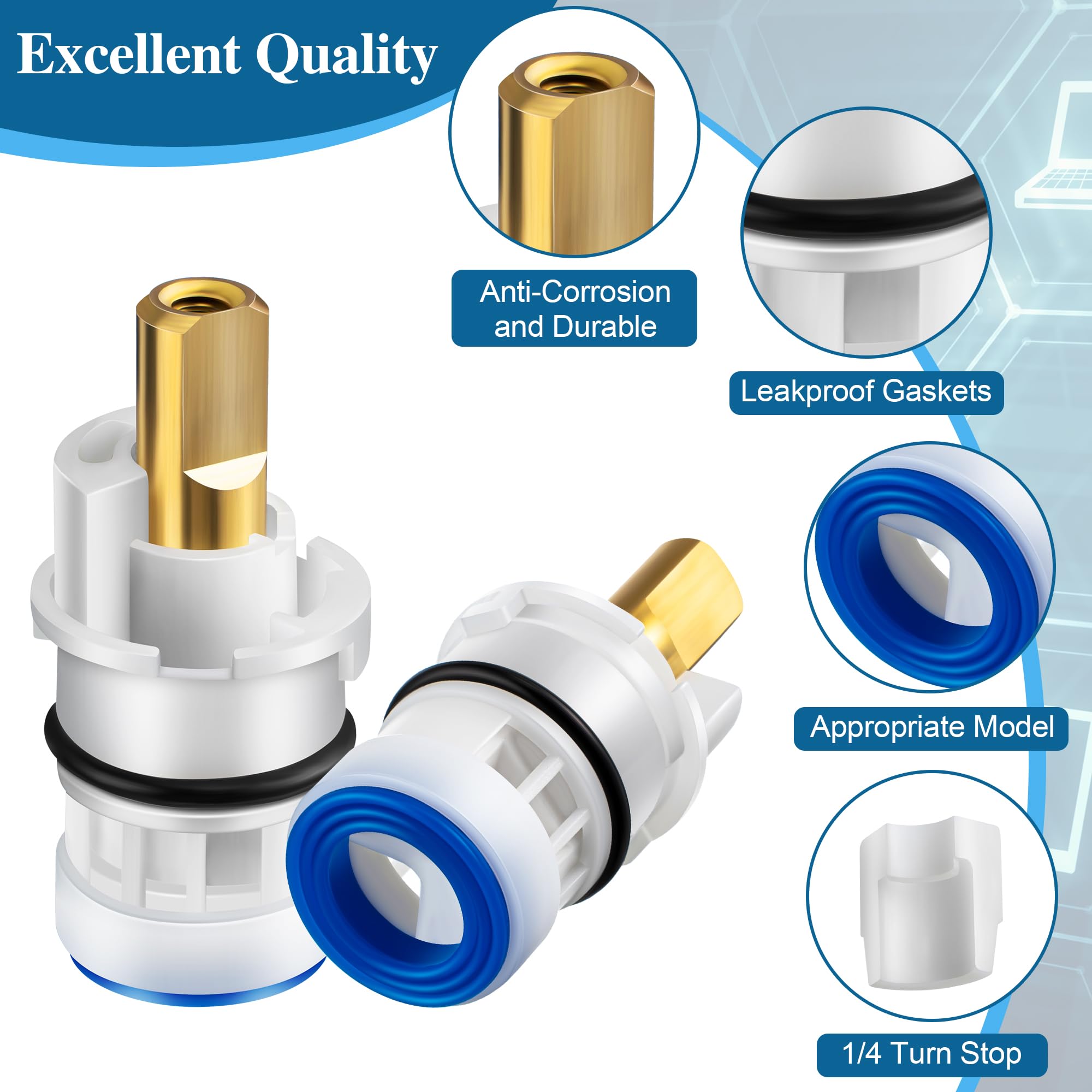 Enhon 2Pack Faucet Cartridge Replacement for RP47422, Faucet Repair Kit Compatible with 2 Handle Victorian Faucets Only, Faucet Stem Replacement Compatible with Delta Two Handle Ceramic Stem Cartridge