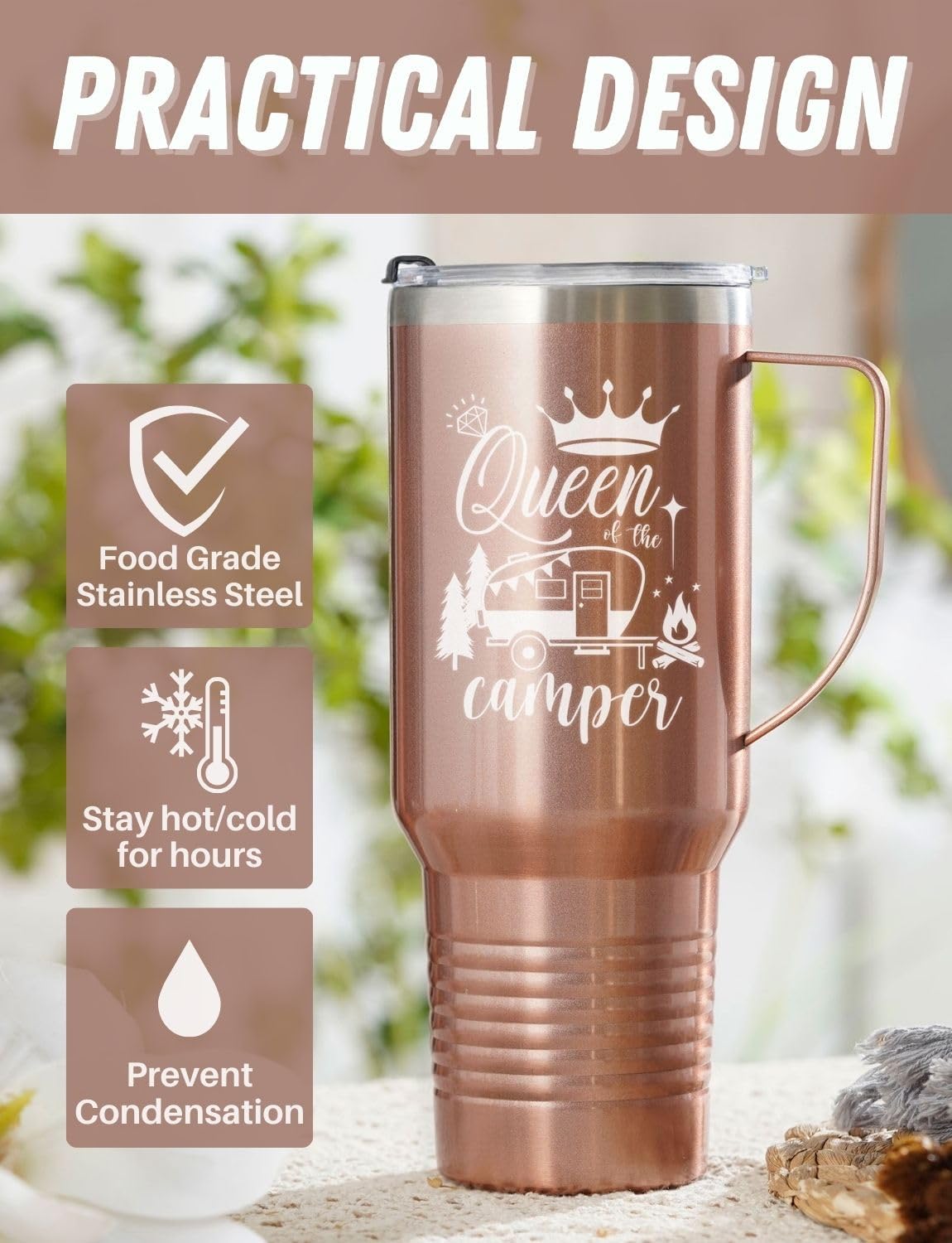 Onebttl Queen of the Camper Tumbler RV Gifts for Women, Coffee Mug for Campers, RV Enthusiasts, Motorhome Owners, Stainless Steel Insulated 1180ml/40oz