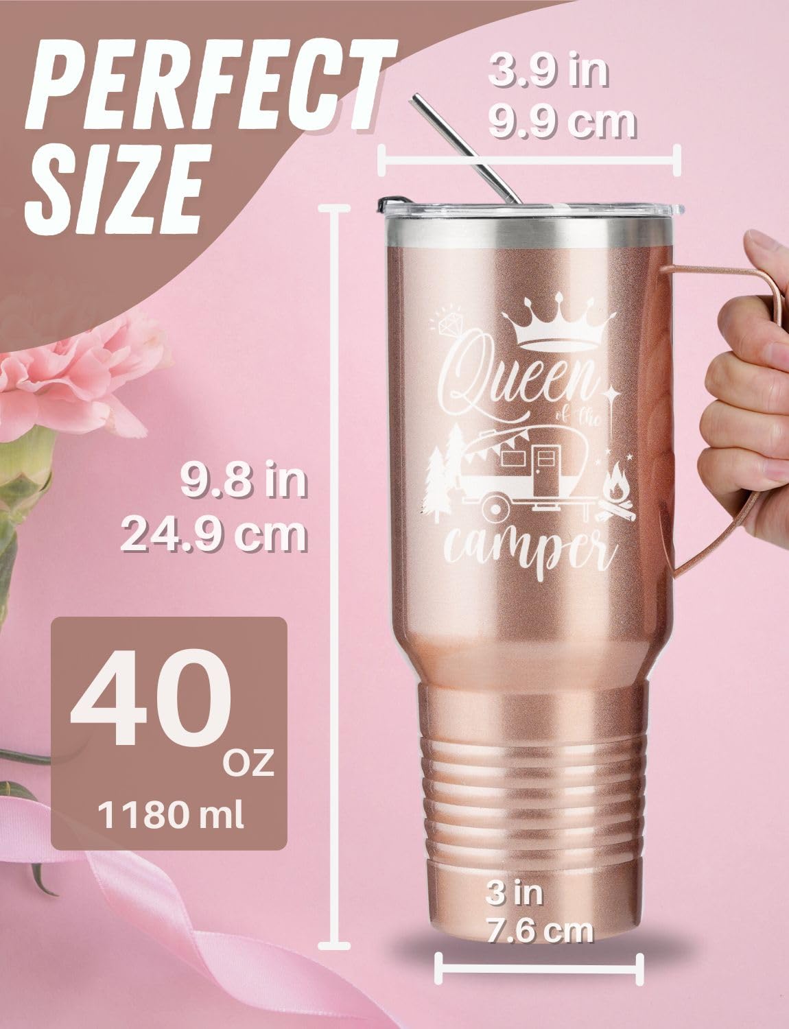 Onebttl Queen of the Camper Tumbler RV Gifts for Women, Coffee Mug for Campers, RV Enthusiasts, Motorhome Owners, Stainless Steel Insulated 1180ml/40oz