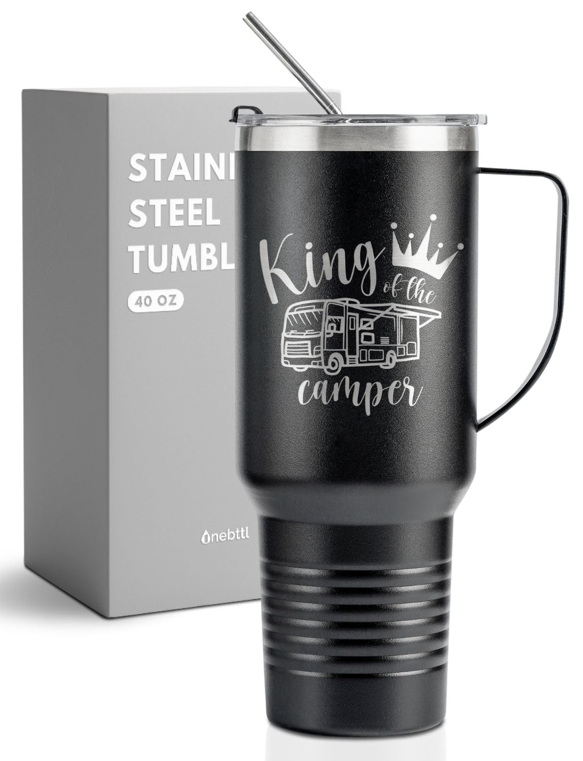 Onebttl RV Camper Gifts Tumbler Coffee Mug, Gifts for Campers, RV Enthusiasts, RV Owners, Outdoors, Picnic, Camping, Stainless Steel Insulated 1180ml/40oz - King of the Camper