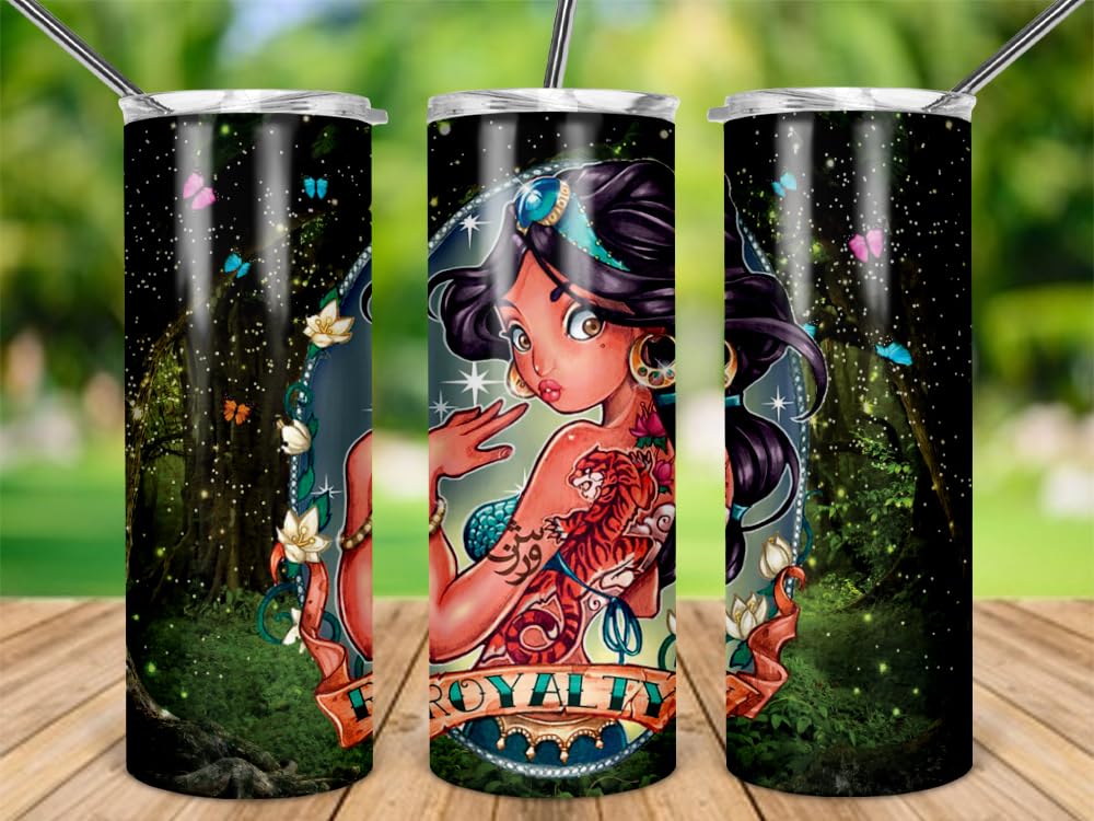 Jasmine #3 20oz Stainless Steel Tumbler, Slide Door Lid & Straw Included, Adult Princess, Royalty, Gift, Great For Keeping Drink Cold or Hot