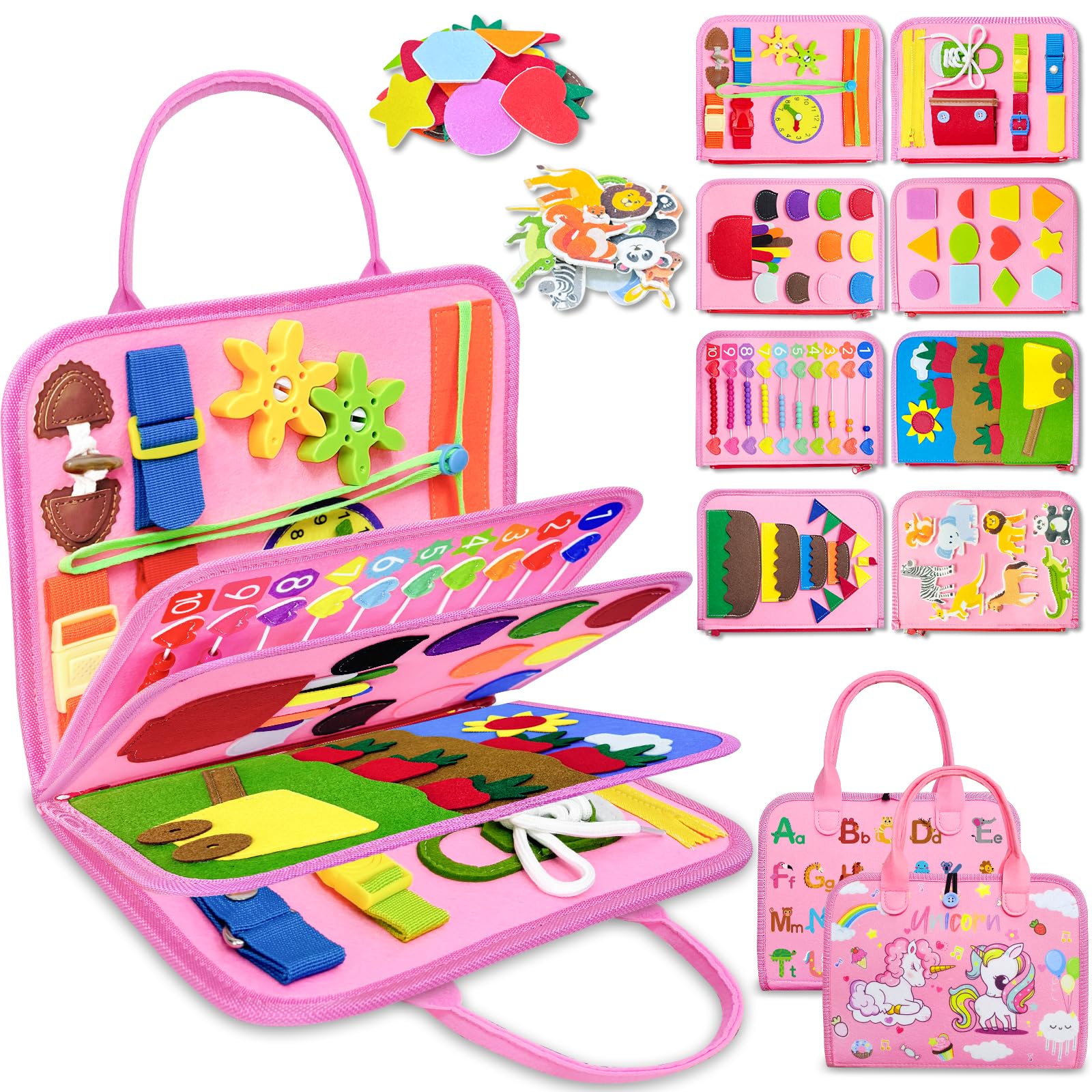 Exorany Busy Board Montessori Toys for 1 2 3 4 Year Old Girl Birthday Gifts, Busy Book Sensory Learning Easter Toys for Toddlers 1-3 2-4, Toddler Girl Travel Educational Activities