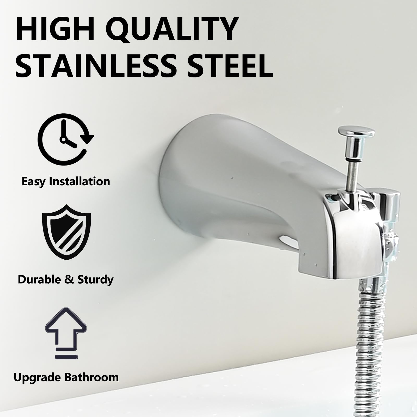 Sperwoesy All Metal Tub Spout with Diverter Chrome, Fits 1/2β or 3/4" Threaded Pipes, Bathtub Faucet with Shower Diverter for Convenient Water Control