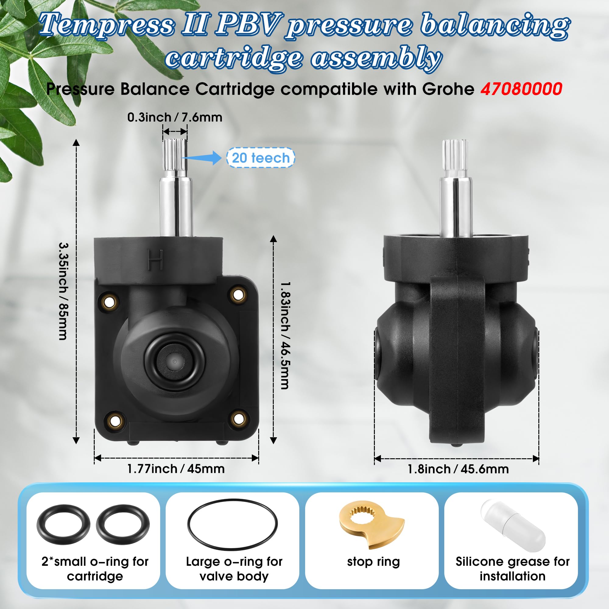 Enhon Pressure Balance Cartridge Compatible with Grohe 47080000, Pressure Balancing Unit Cartridge Compatible with Tempress II Balancing Tub Shower Valves, Chrome