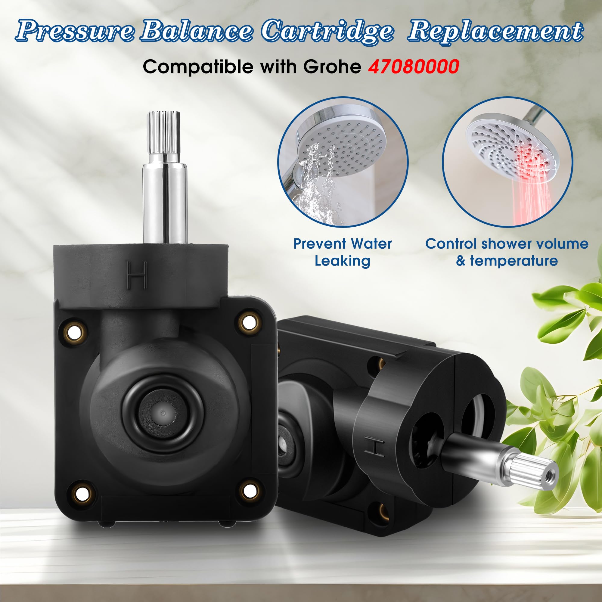Enhon Pressure Balance Cartridge Compatible with Grohe 47080000, Pressure Balancing Unit Cartridge Compatible with Tempress II Balancing Tub Shower Valves, Chrome