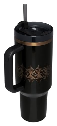 Stanley Quencher H2.0 Tumbler with Handle and Straw 40 oz | Flowstate 3-Position Lid | Cup Holder Compatible for Travel | Insulated Stainless Steel Cup | BPA-Free | Black Gloss Deco