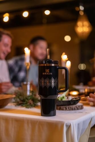 Stanley Quencher H2.0 Tumbler with Handle and Straw 40 oz | Flowstate 3-Position Lid | Cup Holder Compatible for Travel | Insulated Stainless Steel Cup | BPA-Free | Black Gloss Deco