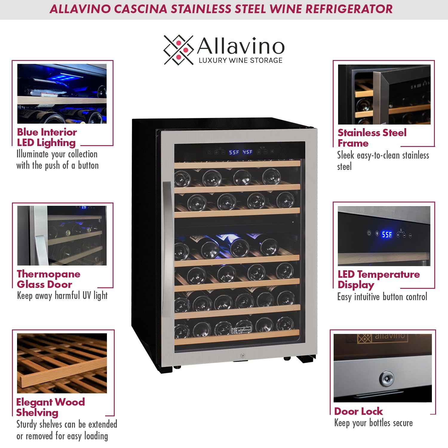 Allavino KWR47D-2SR Wine Refrigerator, 47 Bottle, Stainless Steel