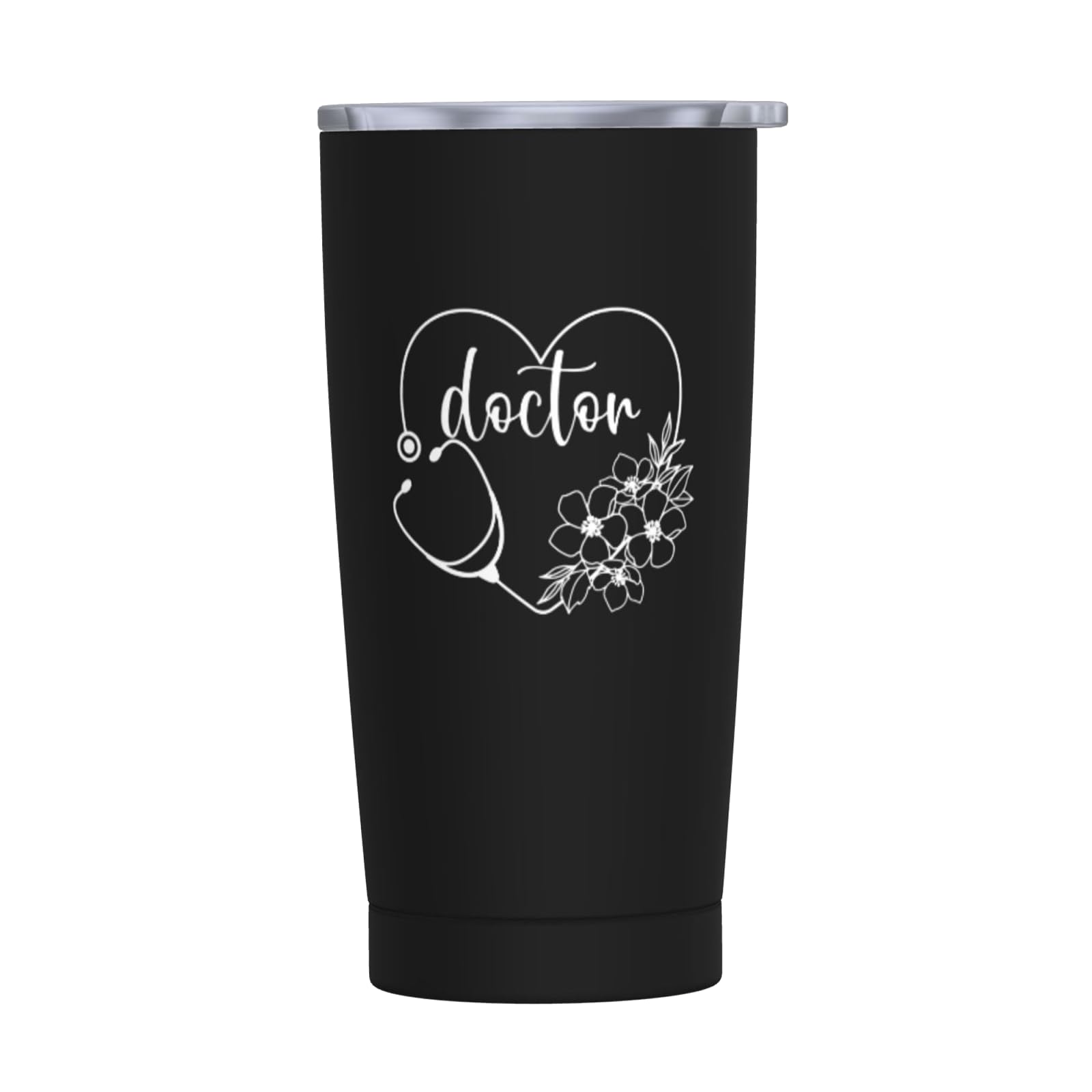 Yipaidel 20oz Vacuum Insulated Tumbler with Lid - Leakproof Travel Coffee Mug for Doctors, Medical Gift for Physicians Week, Retirement & Med School Graduation, Cup (Black/White)