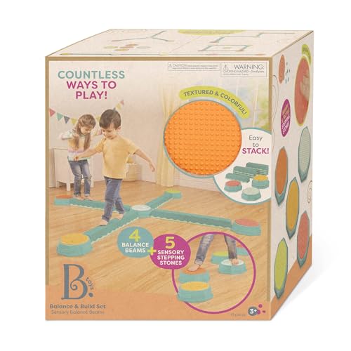 B. Toys – Balance Beam for Kids – Interlocking Balancing Beams – 5 Sensory Pads & 8 Beams – Active Play for Toddlers, Kids – 3 Years + – Balance & Build Set