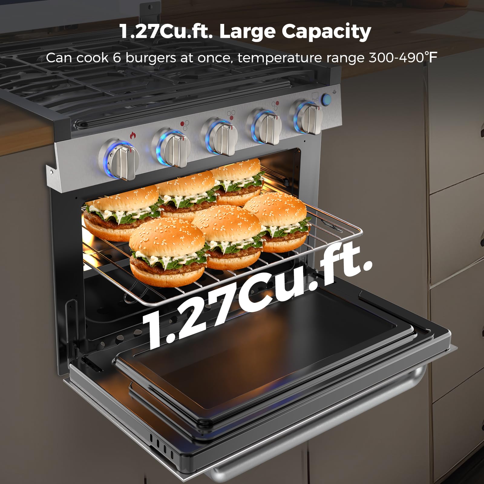 CAMPLUX Classic RV Propane Range 17 Inches, Propane Range Oven with 3 Burners Cooktop for RV, RV Propane Stove Oven Combo 28,100 BTU/Hr, Stainless Steel RGS17MSF