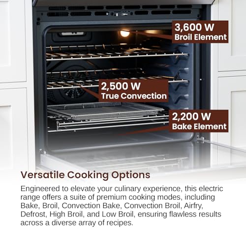 RANGAIRE RRI303GS 30" Range, 4 Induction Burners, 5.0 cu. Ft. Capacity, Freestanding Slide-in AirFry, True Convection Oven, Self Cleaning, Easy Reach Racks, Glass Touch, Stainless Steel