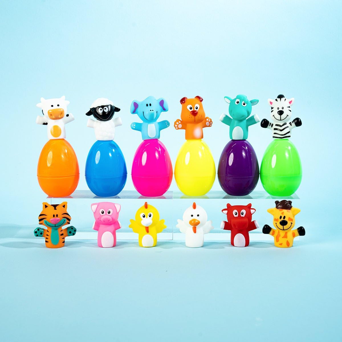 FUN LITTLE TOYS 12 PCs Easter Eggs Prefilled with Animal Finger Puppets, Easter Party Favors, Easter Basket Stuffers, Fillers Easter Egg Hunt, Goodie Bags Fillers, Classroom Prizes (12PCS)
