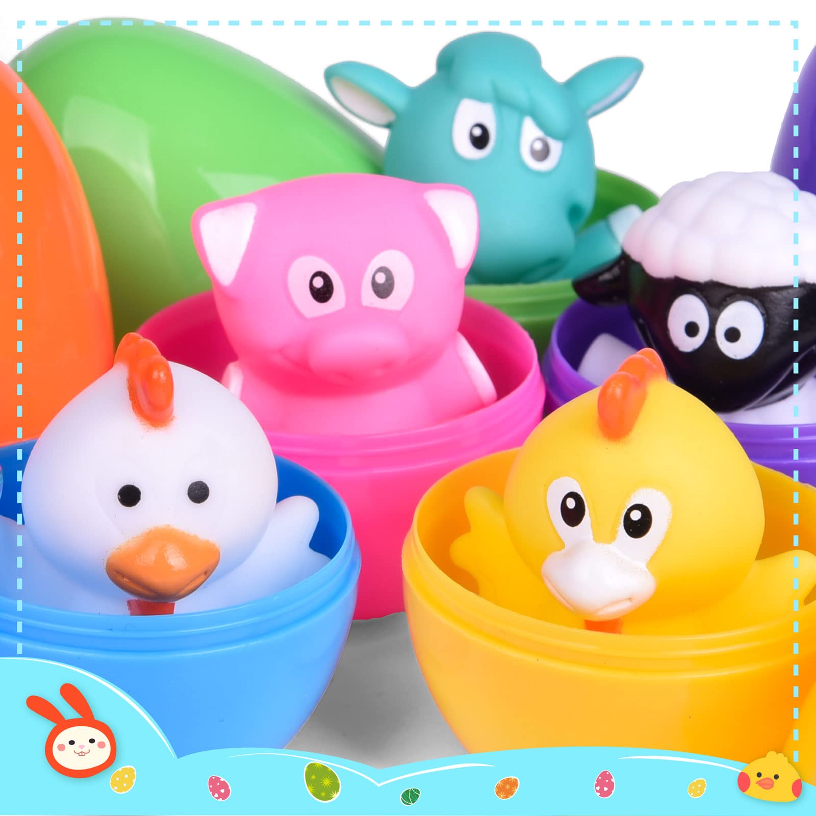 FUN LITTLE TOYS 12 PCs Easter Eggs Prefilled with Animal Finger Puppets, Easter Party Favors, Easter Basket Stuffers, Fillers Easter Egg Hunt, Goodie Bags Fillers, Classroom Prizes (12PCS)