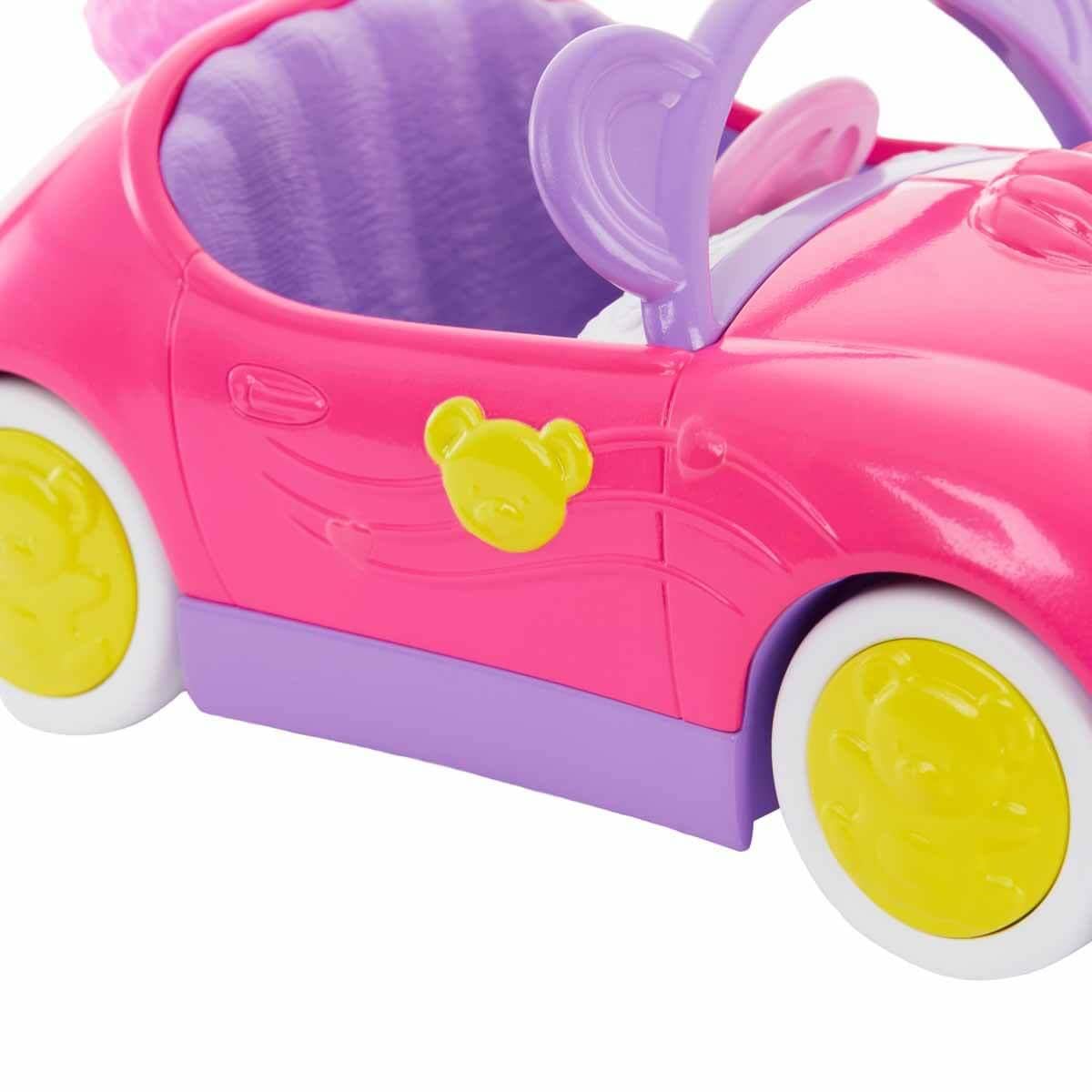 Barbie Chelsea Toy Car Set with Bear-Themed Convertible & Teddy Bear Accessory, Blonde Small Doll Wears Removable Skirt & Shoes