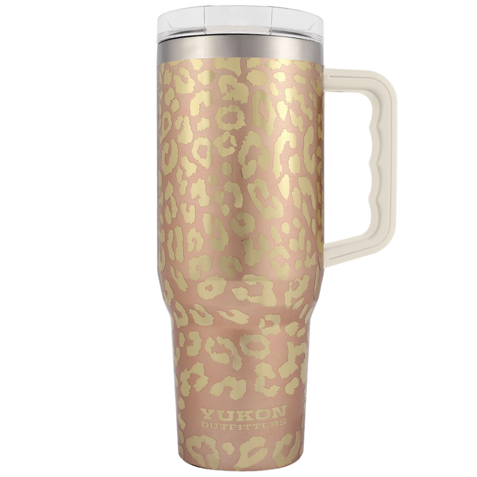 Yukon Outfitters Fit Forty 40oz Double Wall Vacuum Insulated Stainless Steel Tumbler with Reusable Straw & Ergonomic Handle | For Hot or Cold Beverage, Gold Leopard