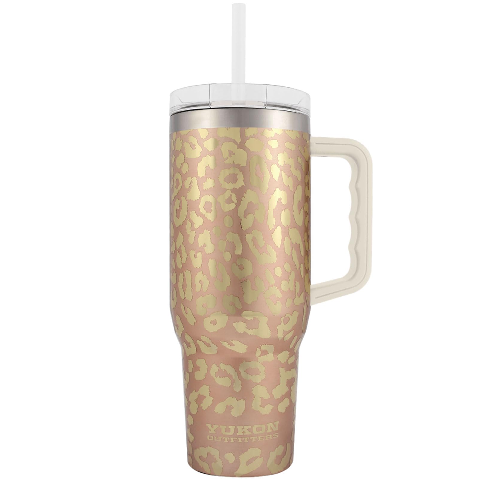 Yukon Outfitters Fit Forty 40oz Double Wall Vacuum Insulated Stainless Steel Tumbler with Reusable Straw & Ergonomic Handle | For Hot or Cold Beverage, Gold Leopard