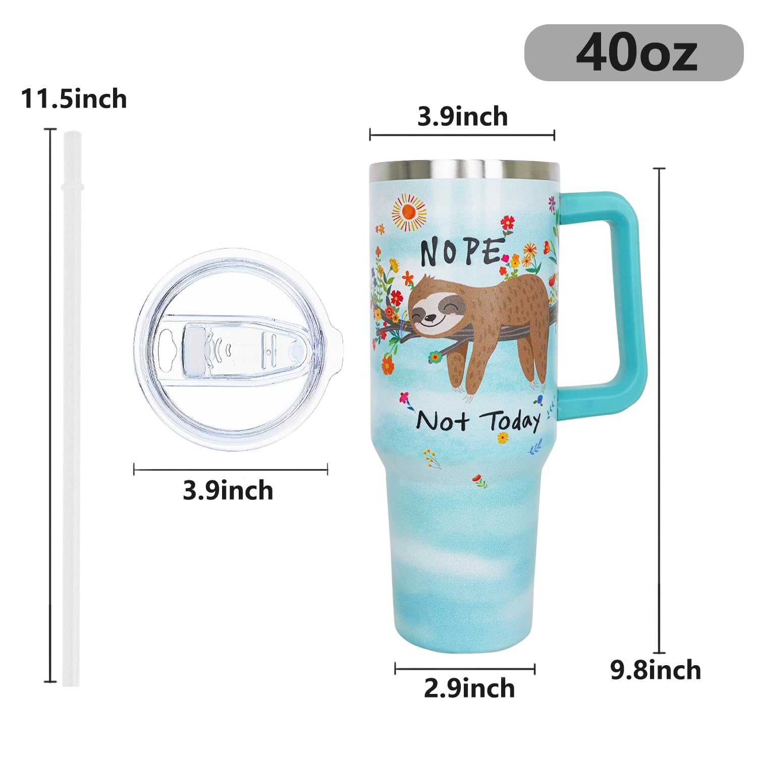 ZNYYZYBA 40 oz Tumbler with Handle and Straw Sloth Tumbler with Handle Insulated Leak Proof Travel Coffee Mug, Reusable Sloth Gift Tumblers