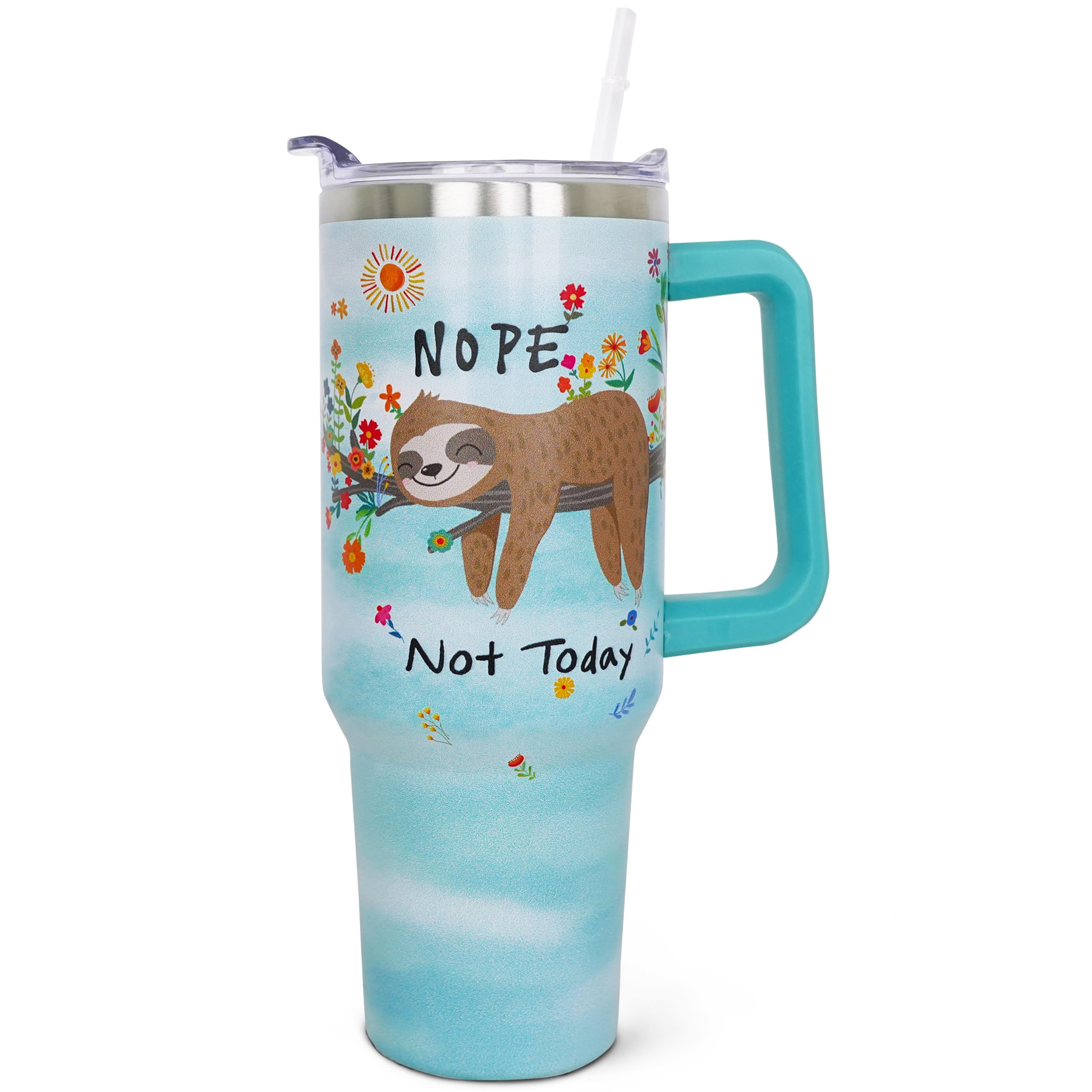 ZNYYZYBA 40 oz Tumbler with Handle and Straw Sloth Tumbler with Handle Insulated Leak Proof Travel Coffee Mug, Reusable Sloth Gift Tumblers