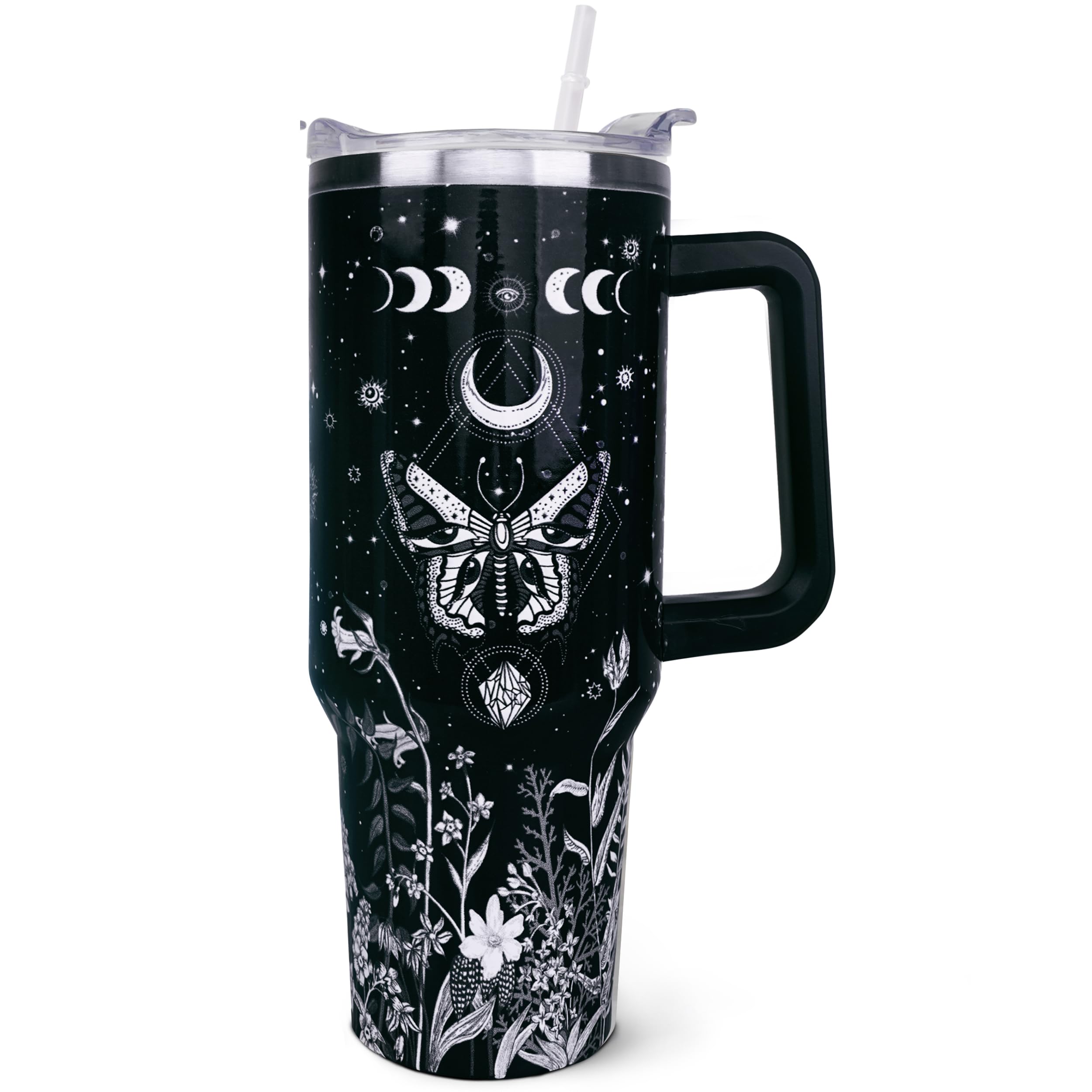 ZNYYZYBA 40 oz Tumbler with Handle and Straw, 40oz Goth Tumbler with Handle Insulated Leak Proof Travel Coffee Mug, Reusable Stainless Steel Tumblers