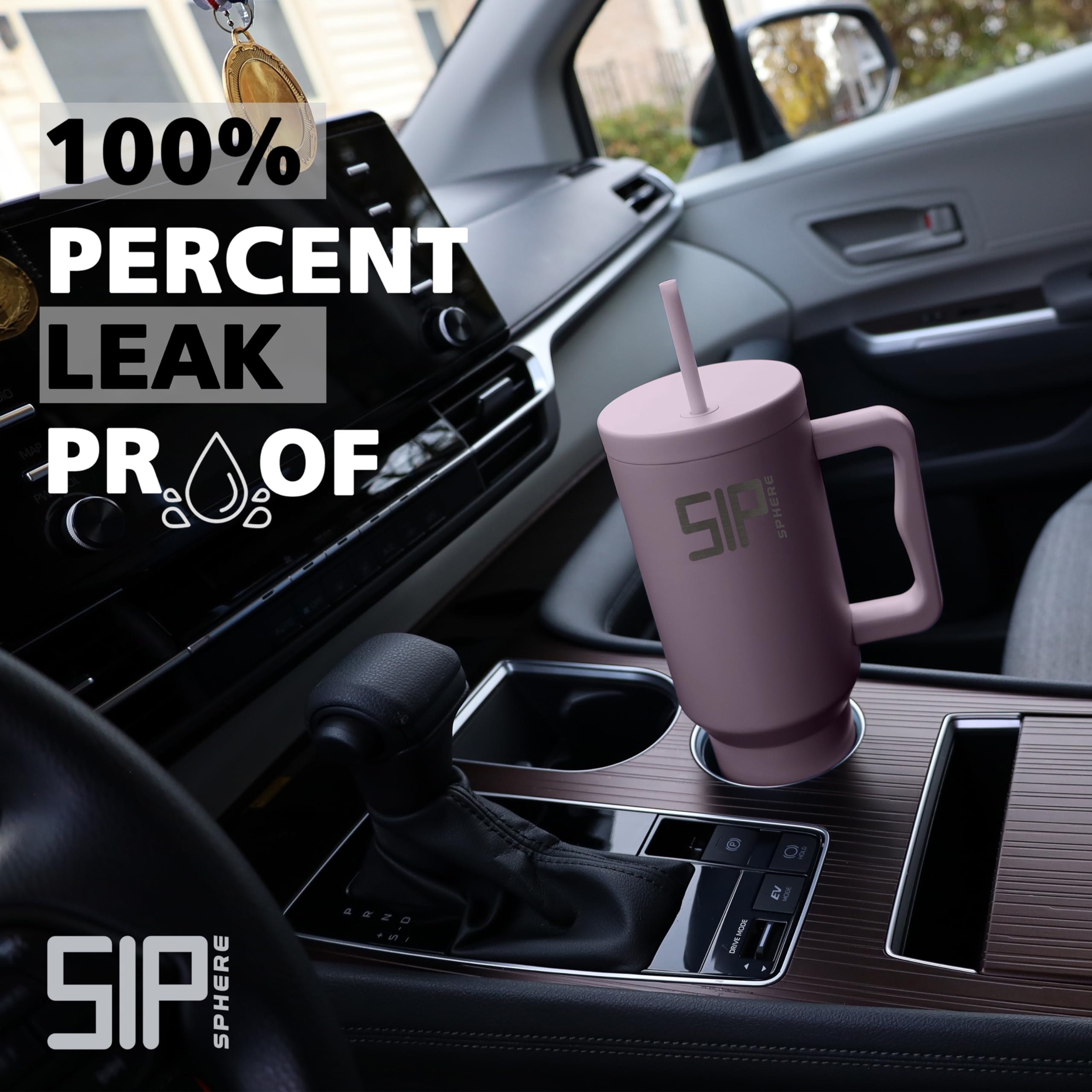 SIP SPHERE Tumbler 40oz Insulated Travel Mug with 2 Straws Double Wall Vacuum Insulated Car Cup Keeps Drinks Hot & Cold (Feather Purple)