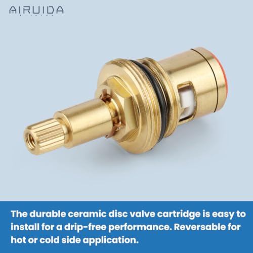 Airuida 52MM Anticlockwise Rotation Cartridge Replacement for Kitchen Faucet Valve 20 Teeth Brass Ceramic Disc Ceramic Stem for Exposed Shower System and Faucet Bathroom Water Control Tap Cartridge