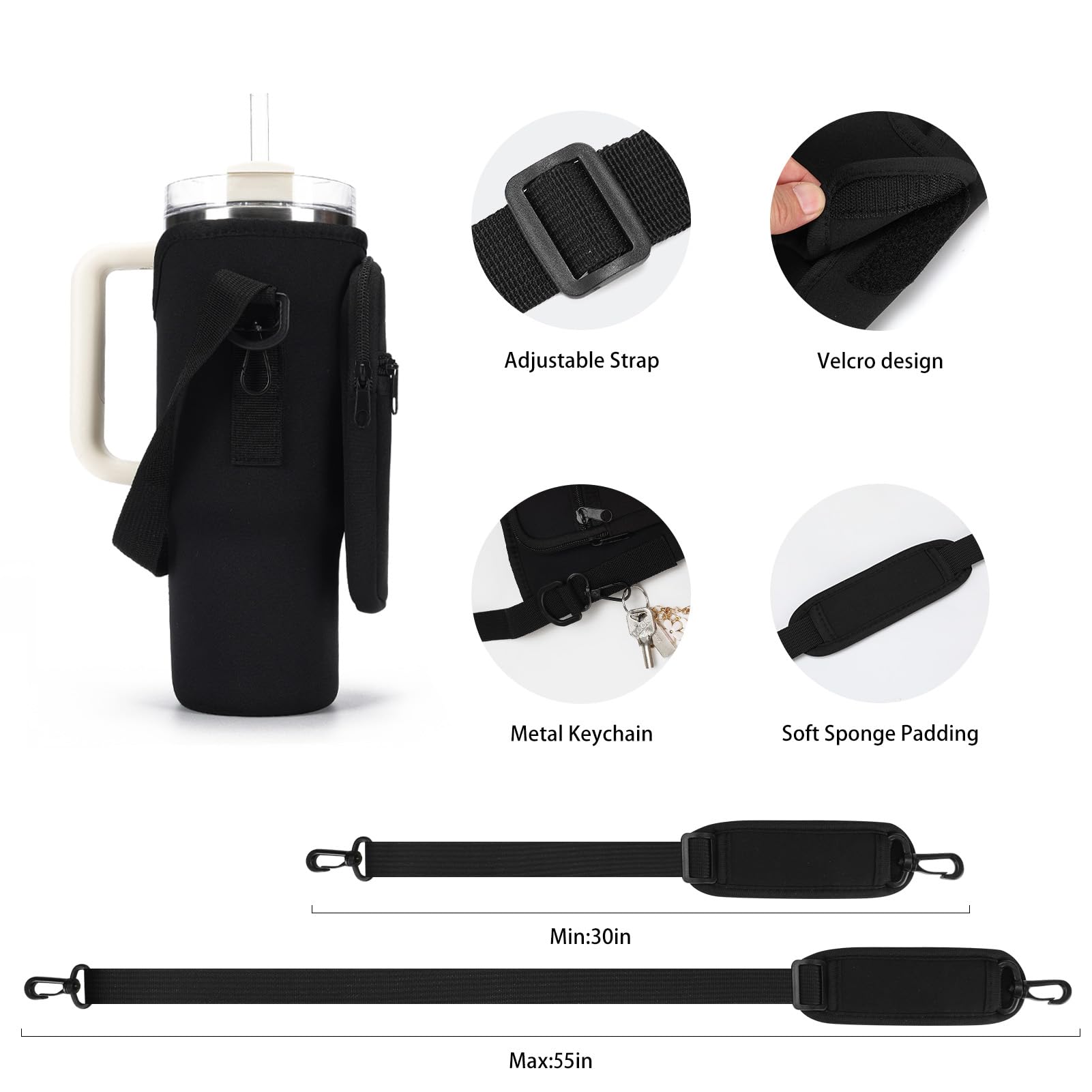 GOEWY Water Bottle Carrier Bag for Stanley 40 oz Tumbler with Phone Pocket Neoprene Water Bottle Holder with Shoulder & Handheld Strap Stanley Cup Accessories