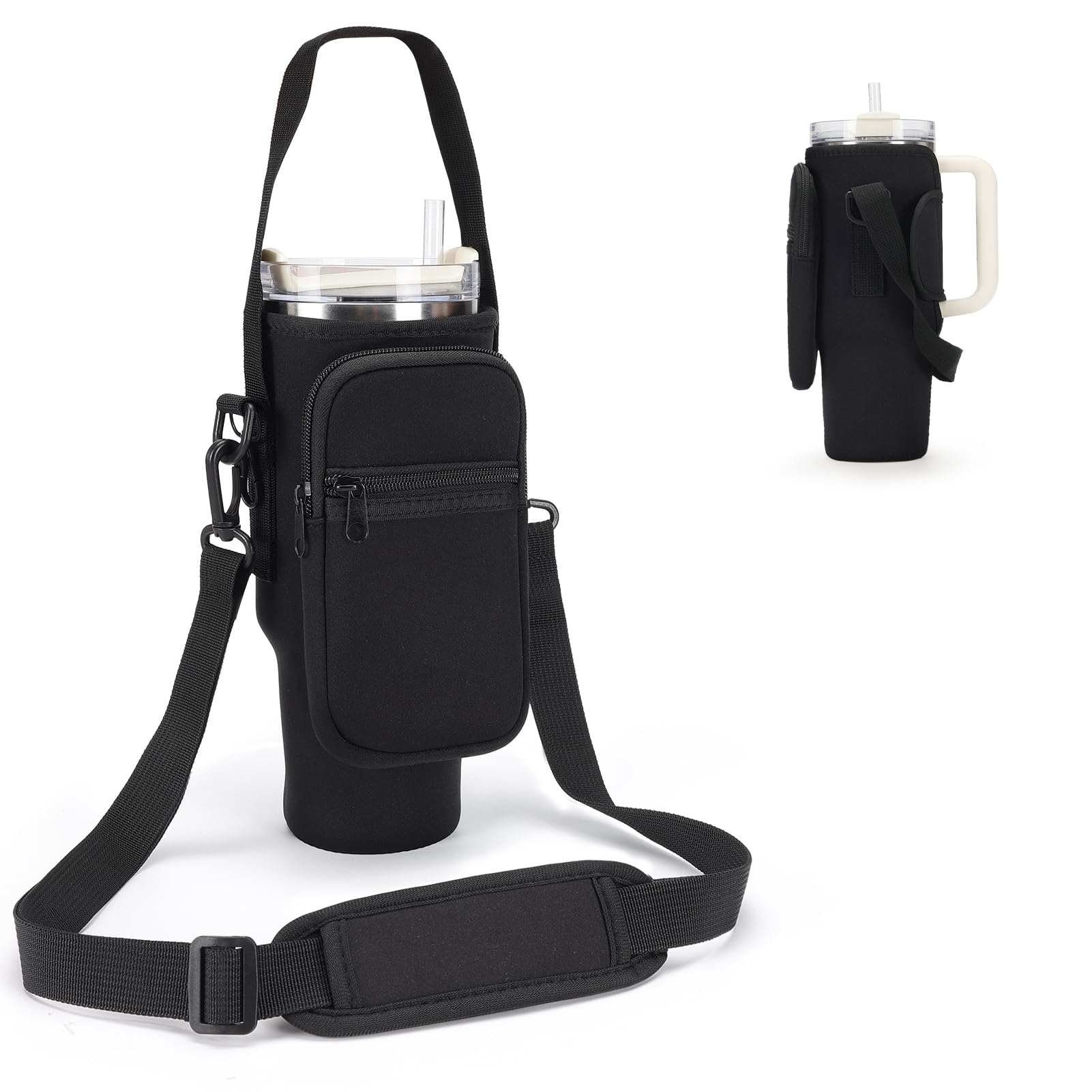 GOEWY Water Bottle Carrier Bag for Stanley 40 oz Tumbler with Phone Pocket Neoprene Water Bottle Holder with Shoulder & Handheld Strap Stanley Cup Accessories