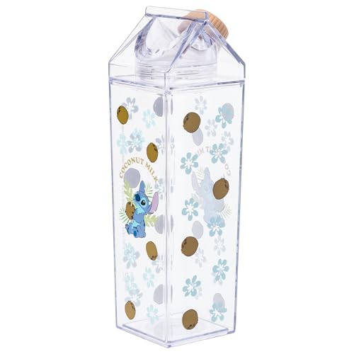 Silver Buffalo Disney Lilo and Stitch “Coconut Milk” Plastic Milk Carton Bottle Featuring Stitch, 16.2 Ounces