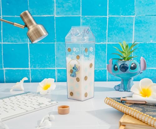 Silver Buffalo Disney Lilo and Stitch “Coconut Milk” Plastic Milk Carton Bottle Featuring Stitch, 16.2 Ounces