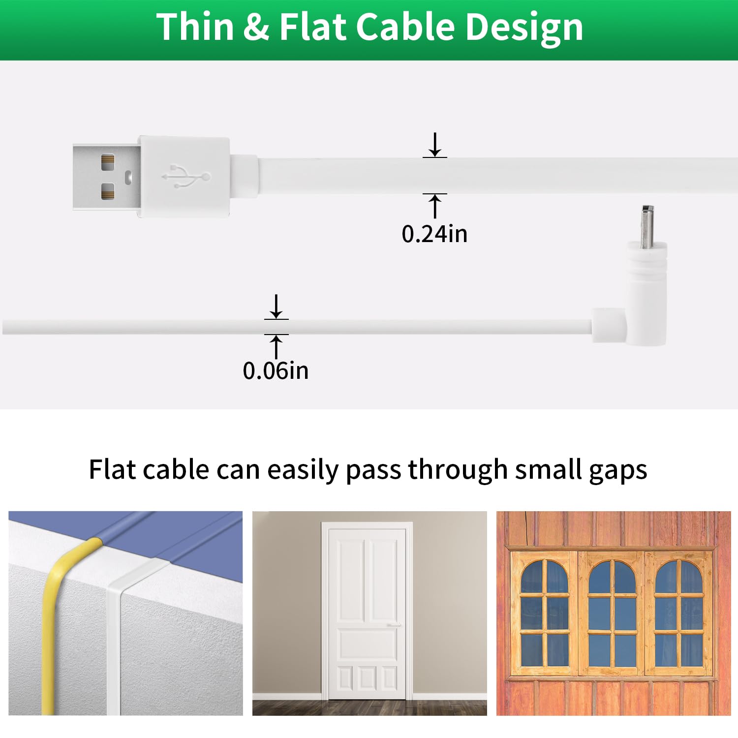 delilyn 2Pack 25FT/7.5M Power Extension Cable Compatible with WYZE Cam Pan V3, 90 Degree Micro USB Extension Charging Cable for Your WYZE Cam Pan V3 Continuously, L-Shaped Flat Power Cord-White