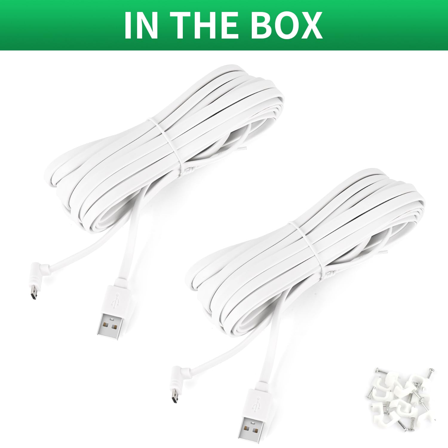 delilyn 2Pack 25FT/7.5M Power Extension Cable Compatible with WYZE Cam Pan V3, 90 Degree Micro USB Extension Charging Cable for Your WYZE Cam Pan V3 Continuously, L-Shaped Flat Power Cord-White