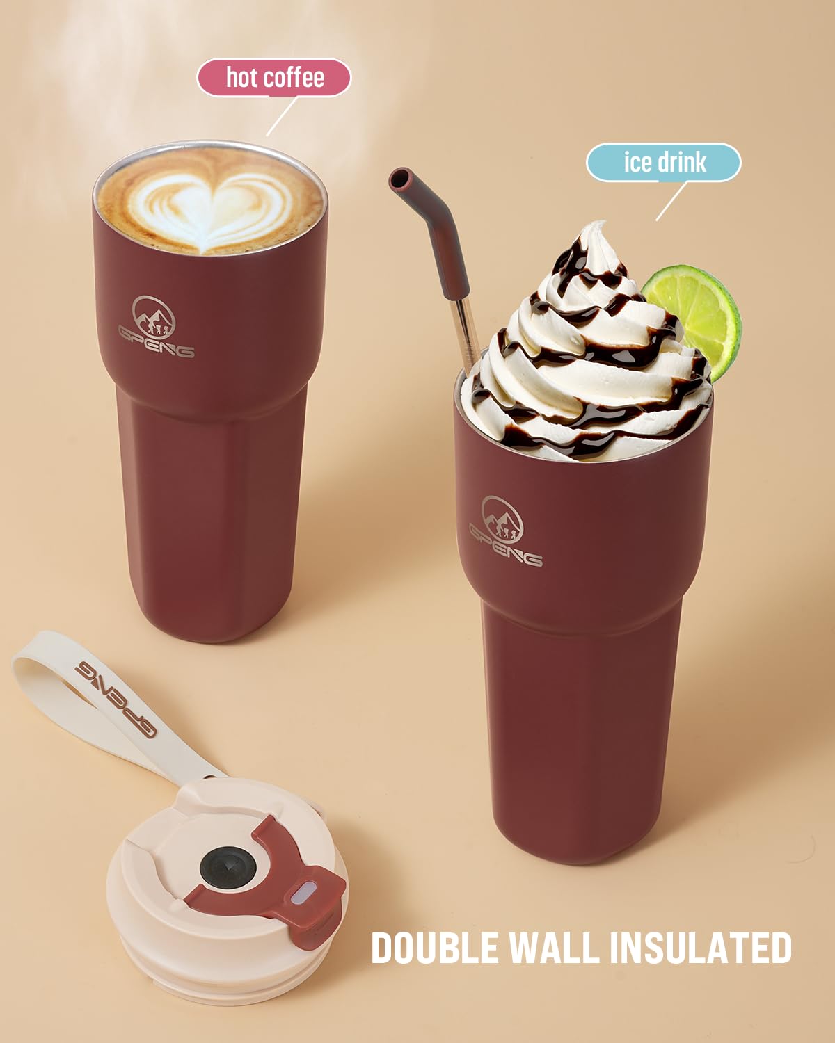 Gpeng 20 oz Insulated Stainless Steel Coffee Mug & Water Bottle with Tea Separation, Straw Lid, and Cup Holder - Keeps Drinks Hot or Cold for Hours. Perfect for Travel and Outdoor Activities!