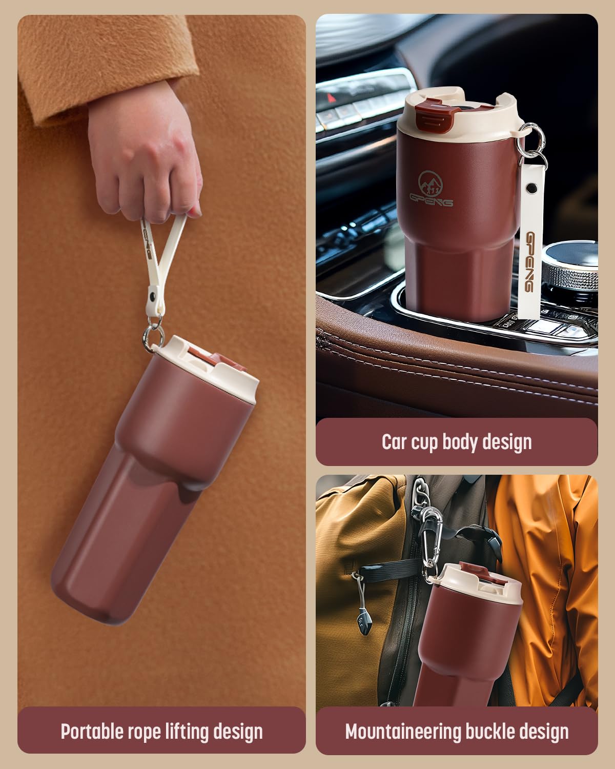 Gpeng 20 oz Insulated Stainless Steel Coffee Mug & Water Bottle with Tea Separation, Straw Lid, and Cup Holder - Keeps Drinks Hot or Cold for Hours. Perfect for Travel and Outdoor Activities!