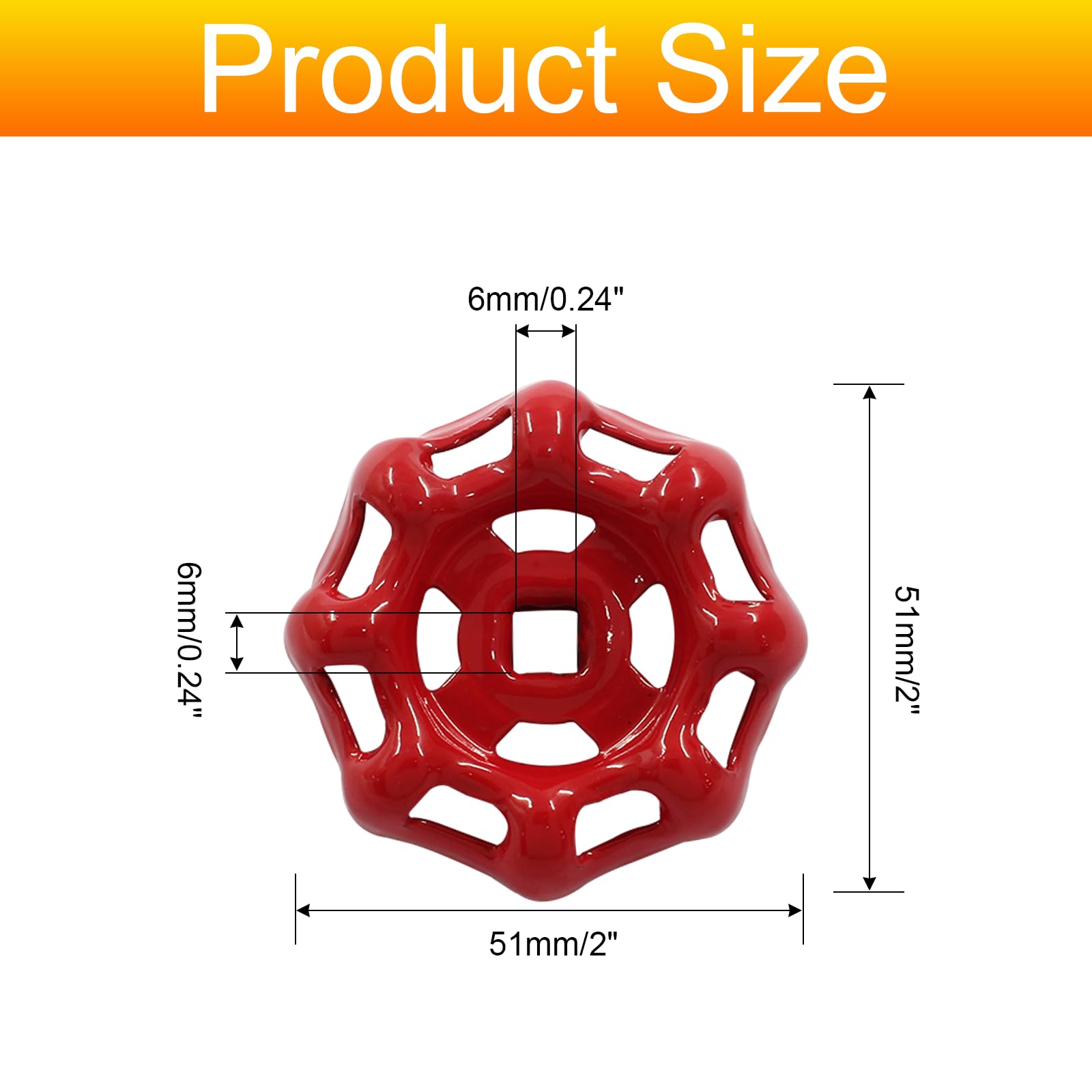 Unlorspy 2Pcs Red Round Wheel Handle Hose Bib Handle 6x6mm Iron Outside Faucet for Valve Shafts Replacement Parts