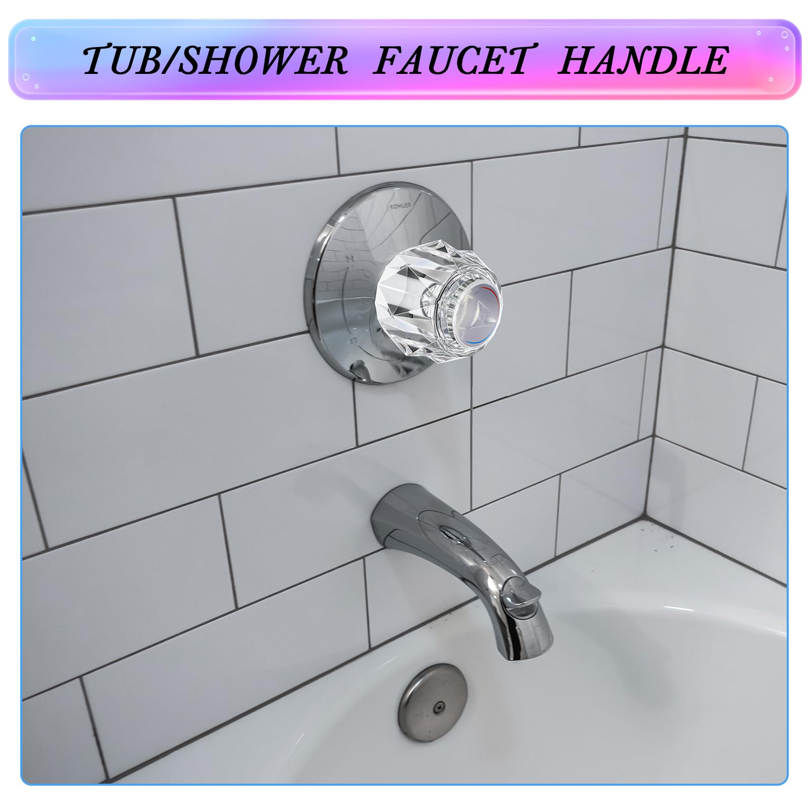 Dreyoo 2 Pack Faucet Handle Compatible with Delta Faucet RP17451, Replacement Faucet Handle with Offset Hole for Shower/Tub, 2-1/2'' x 2-1/8'' Faucet Knob, Single Knob Handle, Clear Acrylic Finish
