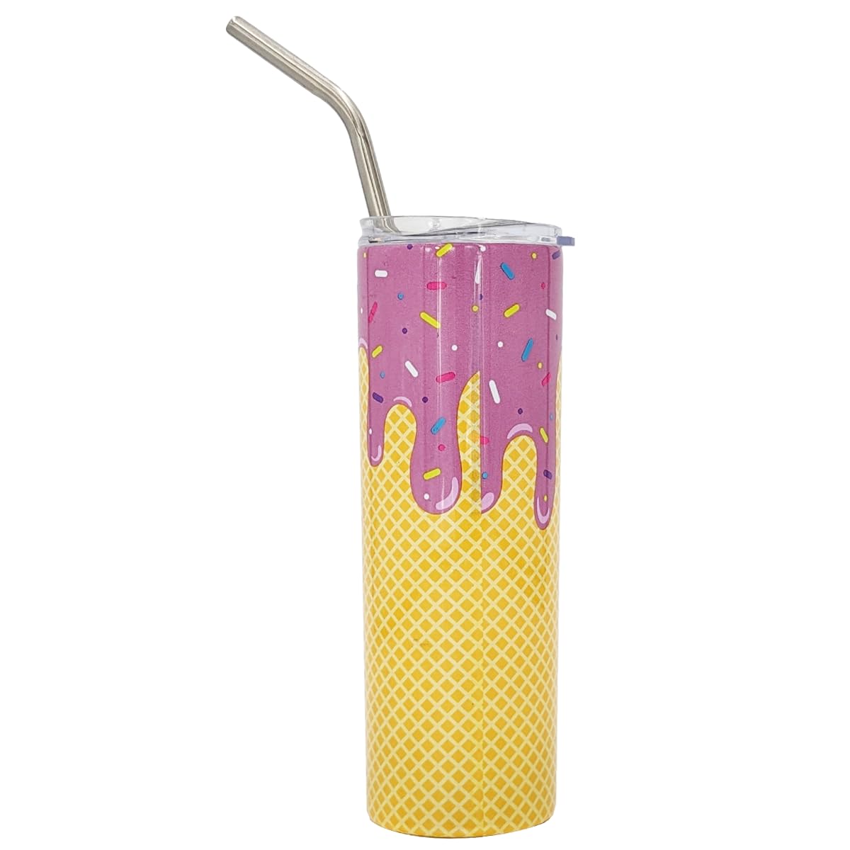 Siesta Drinkware - Personalized 20oz Food Theme Skinny Tumbler - Silicone Nonslip bottom and Double wall Vacuum Insulated - Stainless Steel (Ice Cream Melt, Without Customization)
