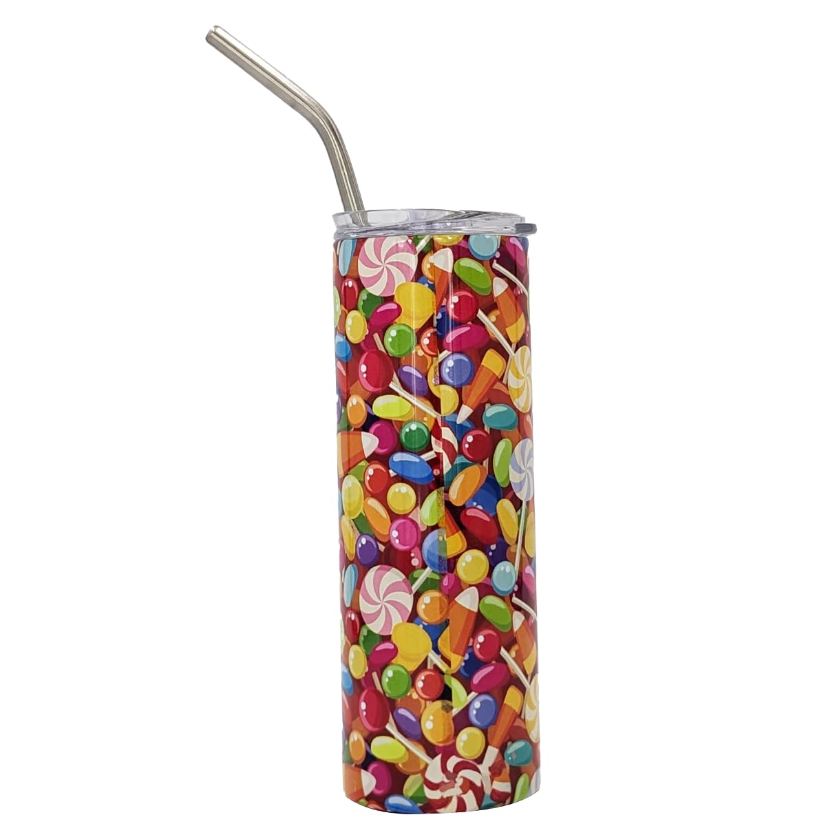 Siesta Drinkware - Personalized 20oz Food Theme Skinny Tumbler - Silicone Nonslip bottom and Double wall Vacuum Insulated - Stainless Steel (Mix Candy, Without Customization)